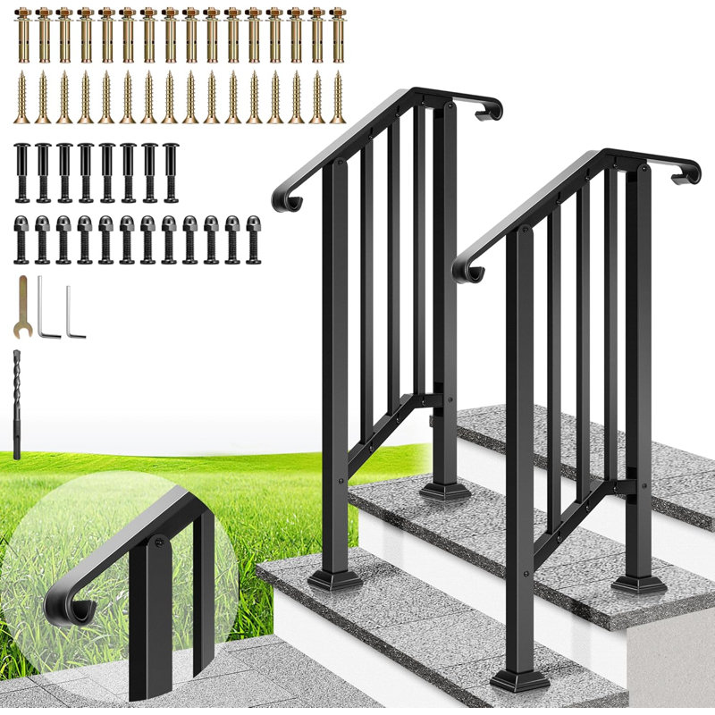 VIVOHOME Wrought Iron Curved Ends and Safty Balusters Exterior Hand ...