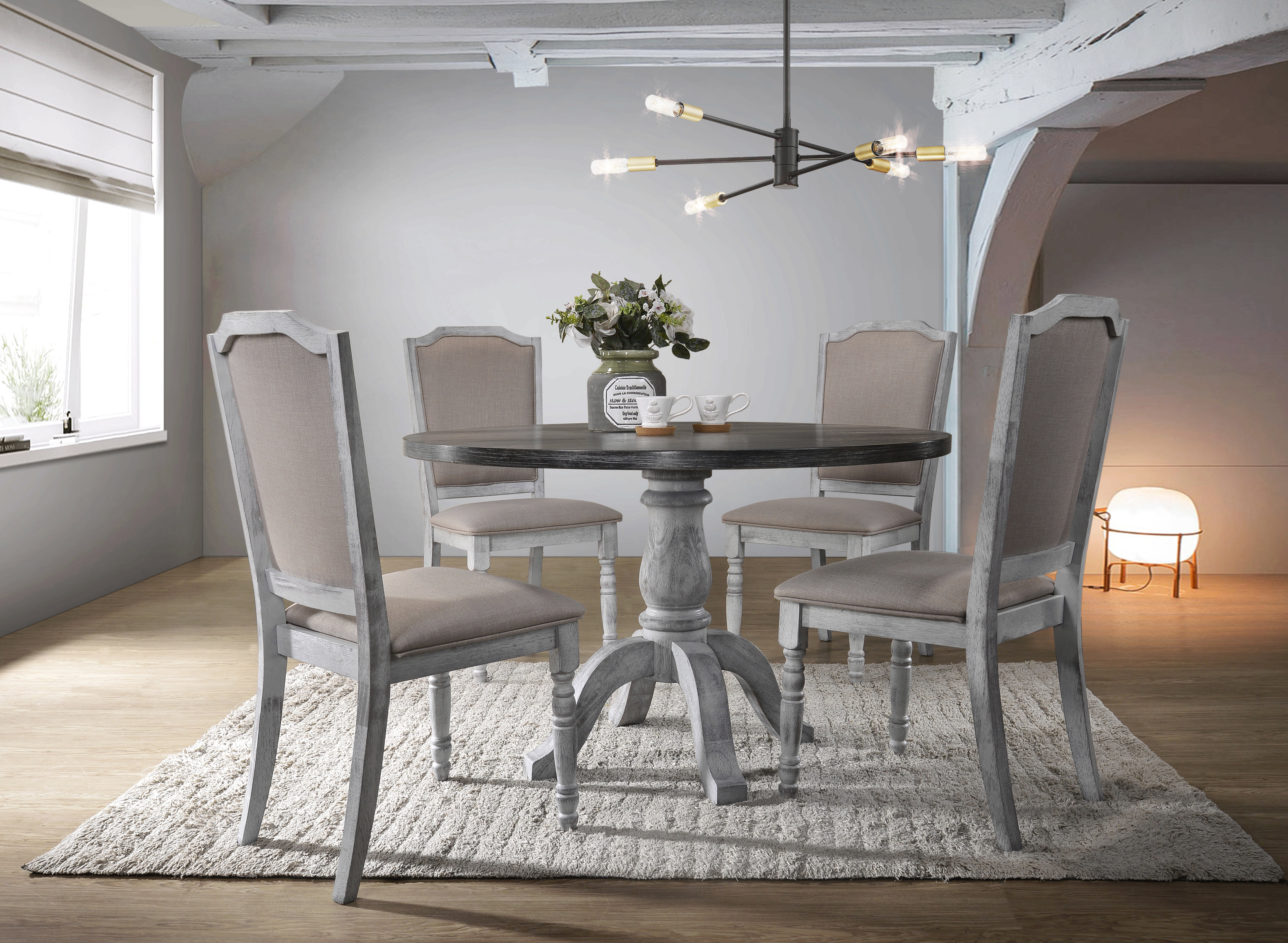 DAPPER DOODLES INC Iris Weathered White Wood 5-Piece Dining Set | Wayfair