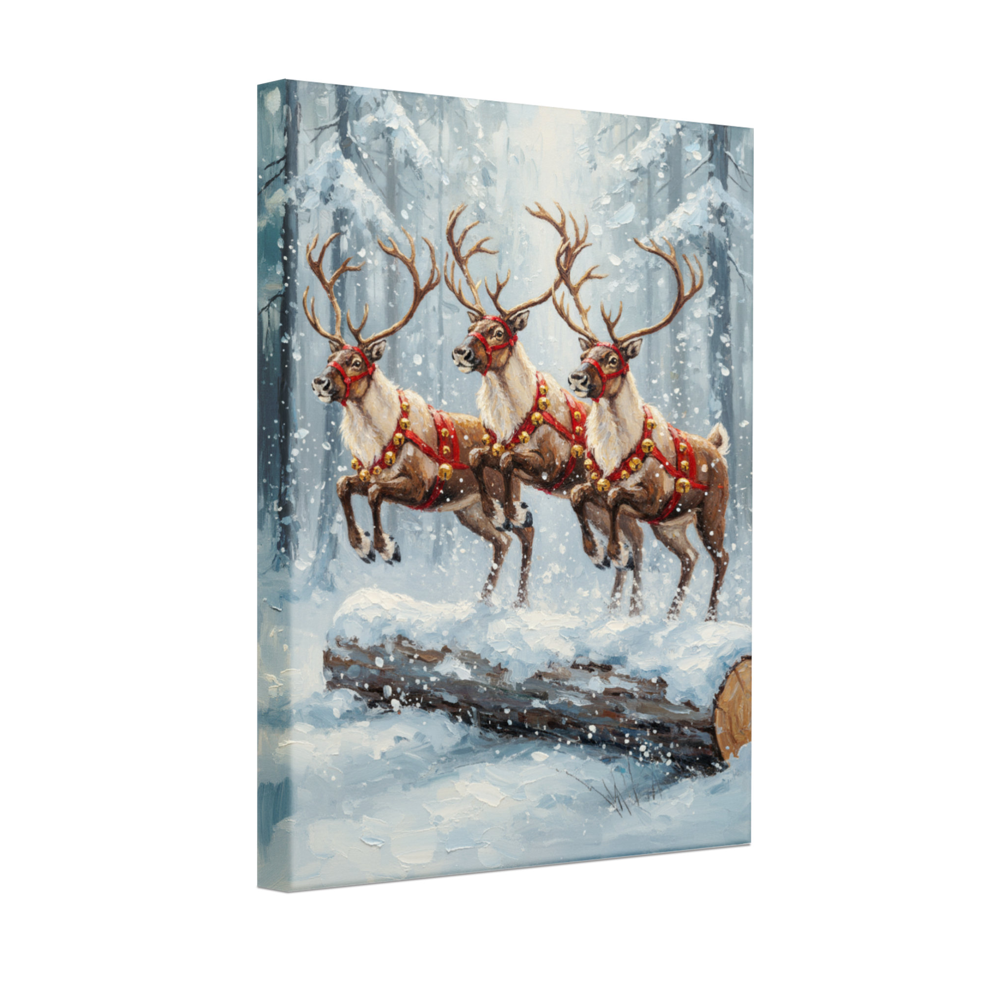 Winston Porter Christmas Reindeer Running In Winter Forest Scene Set of ...