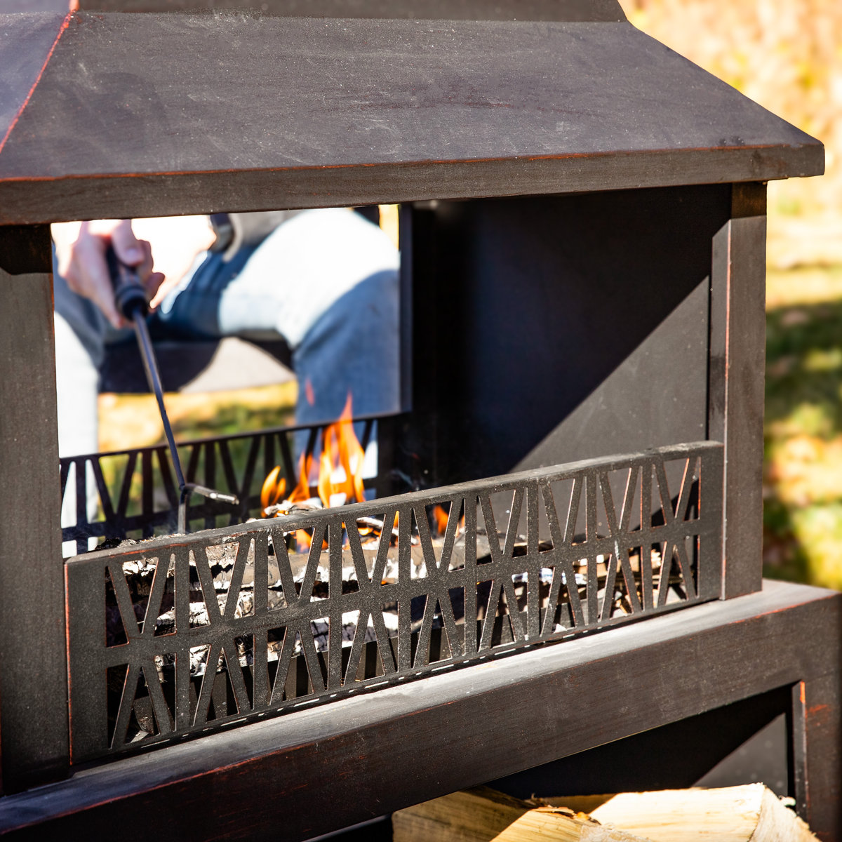 Lark Manor™ Courter 29" Rectangle Bronze Finish Steel Outdoor Fireplace ...