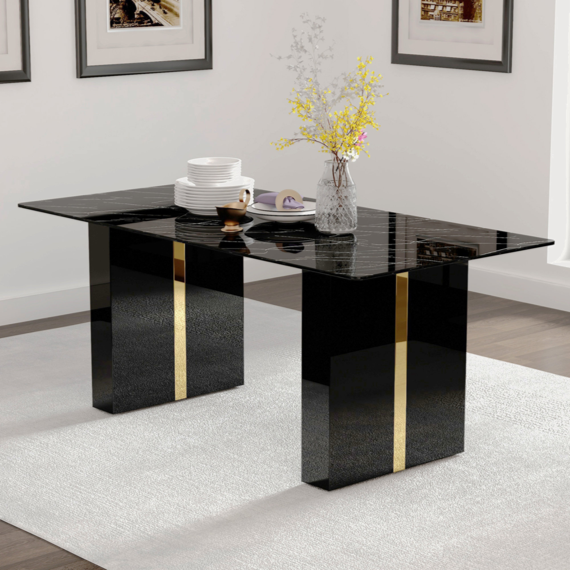 Ivy Bronx Large Modern Rectangular Table With Black Patterned ...