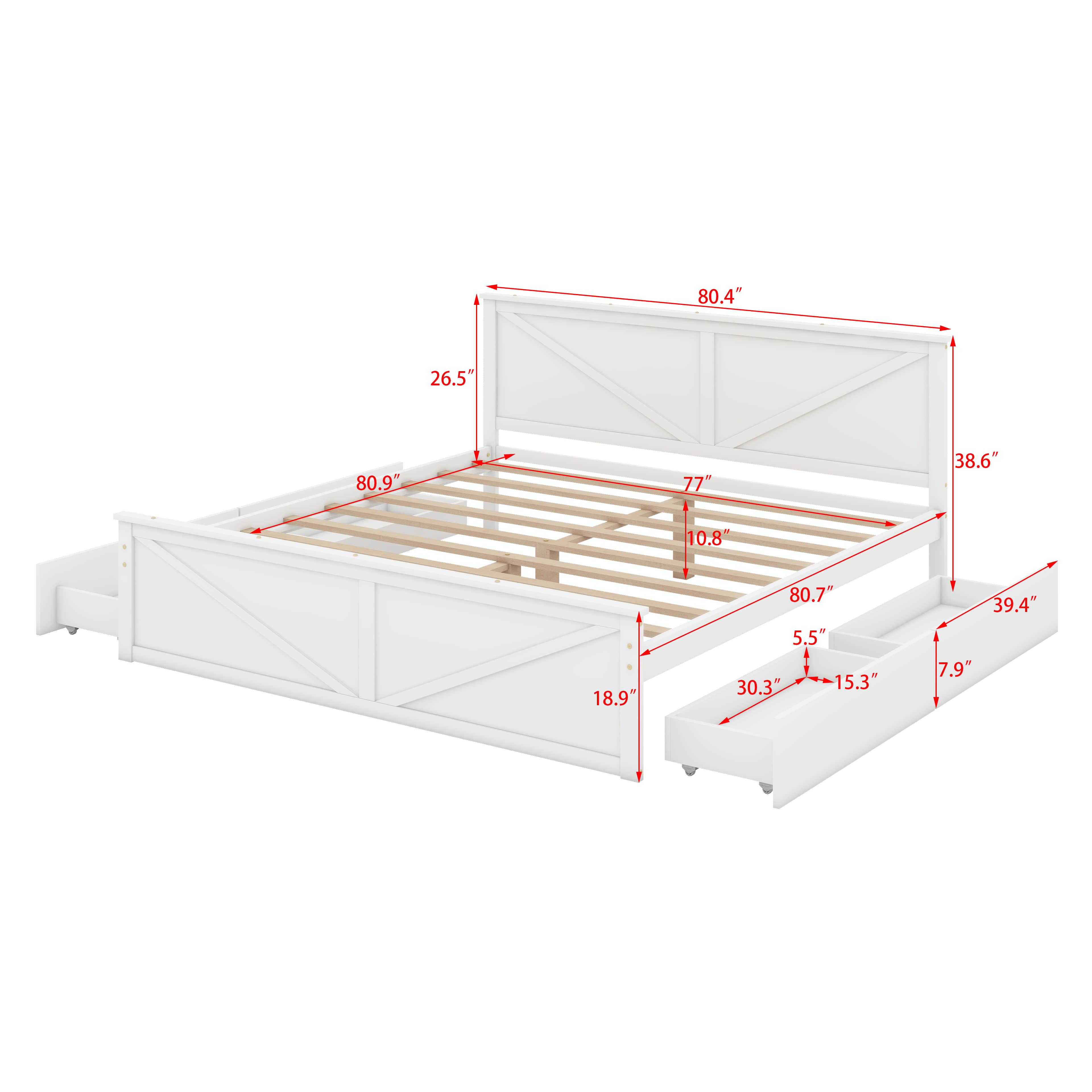 Gracie Oaks Randah Wooden Platform Bed With Four Storage Drawers ...