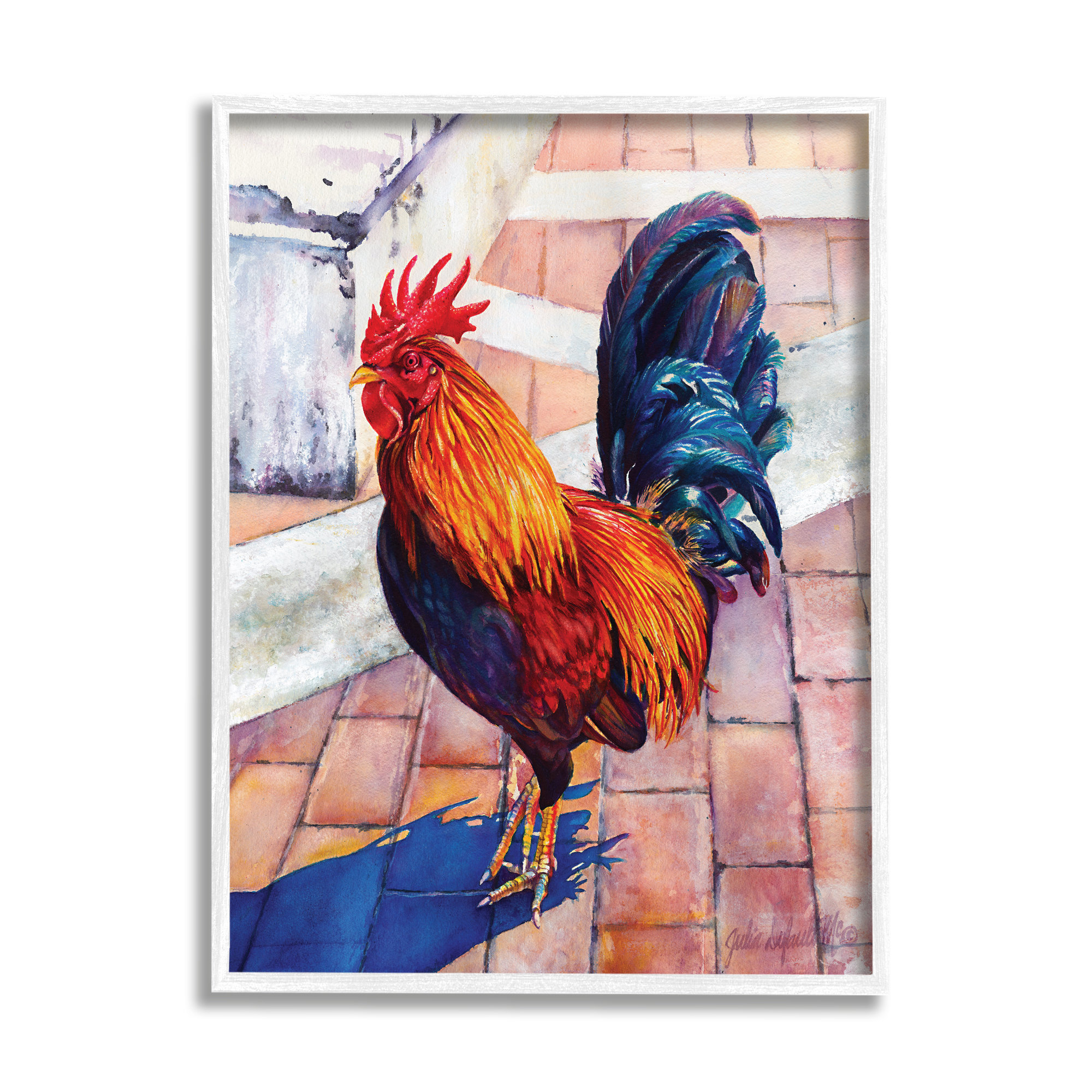 Stupell Industries Rooster Standing On Bricks by Julia McGrath | Wayfair