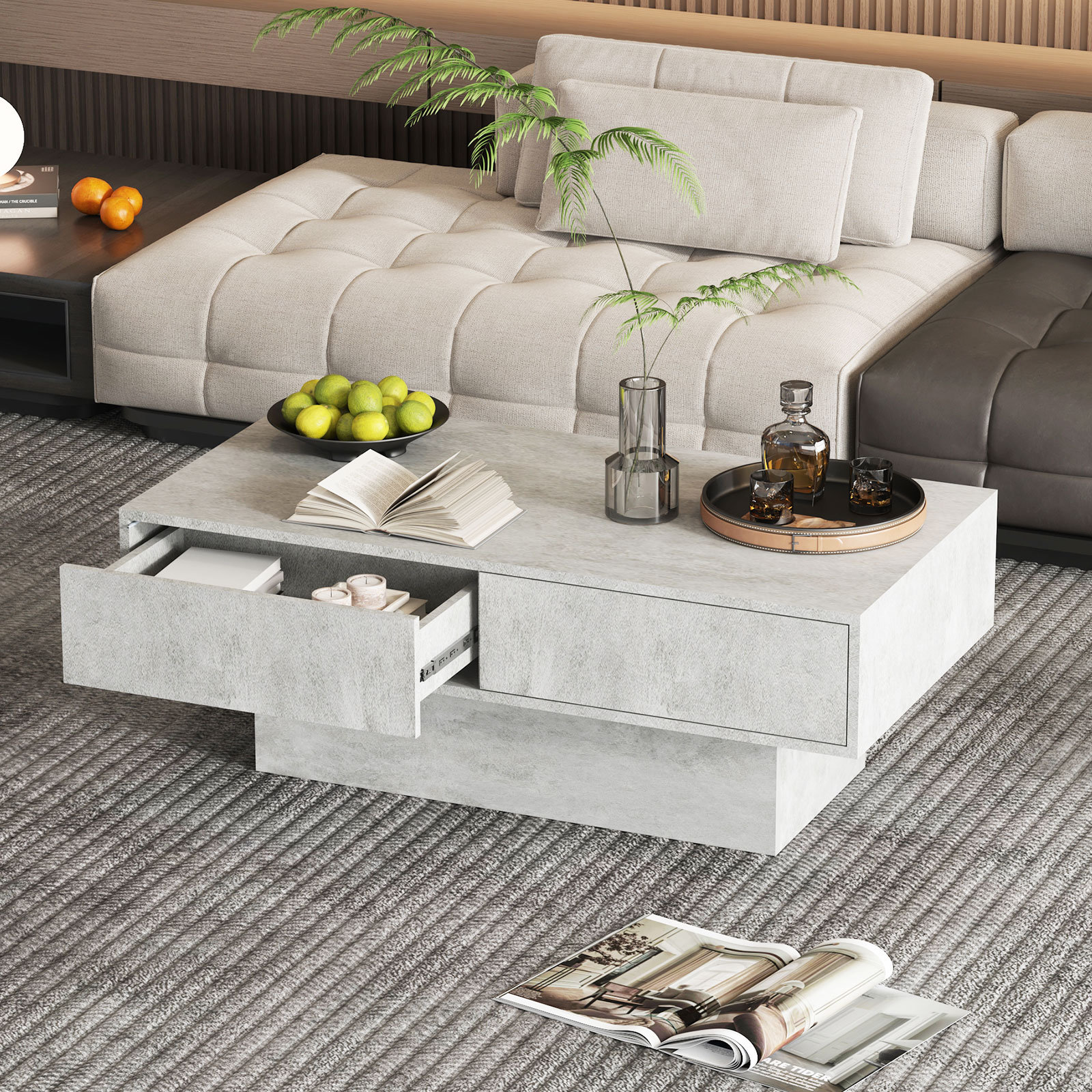 Wrought Studio Kaludka LED Coffee Table with Pullout Storage, Coffee ...