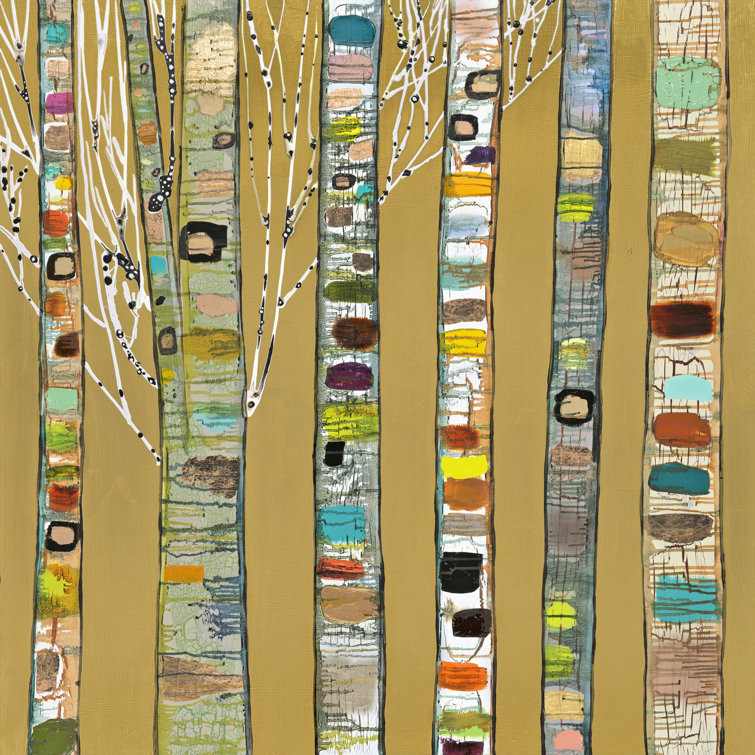 Ebern Designs Birch Trees On Gold On Canvas by Eli Halpin Print | Wayfair