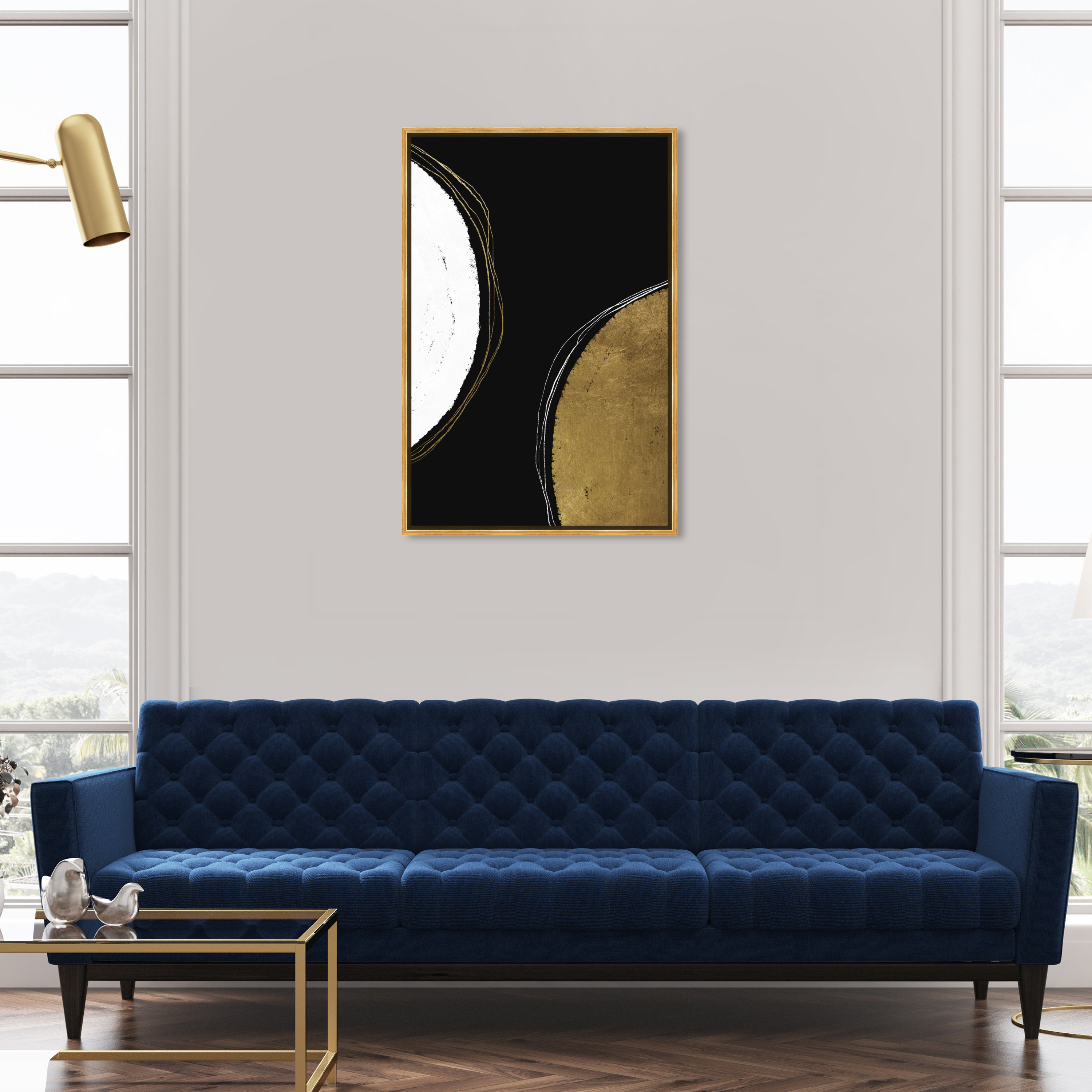 Oliver Gal Prints Two Moons In Gold, Large Circle Moons Modern Black ...