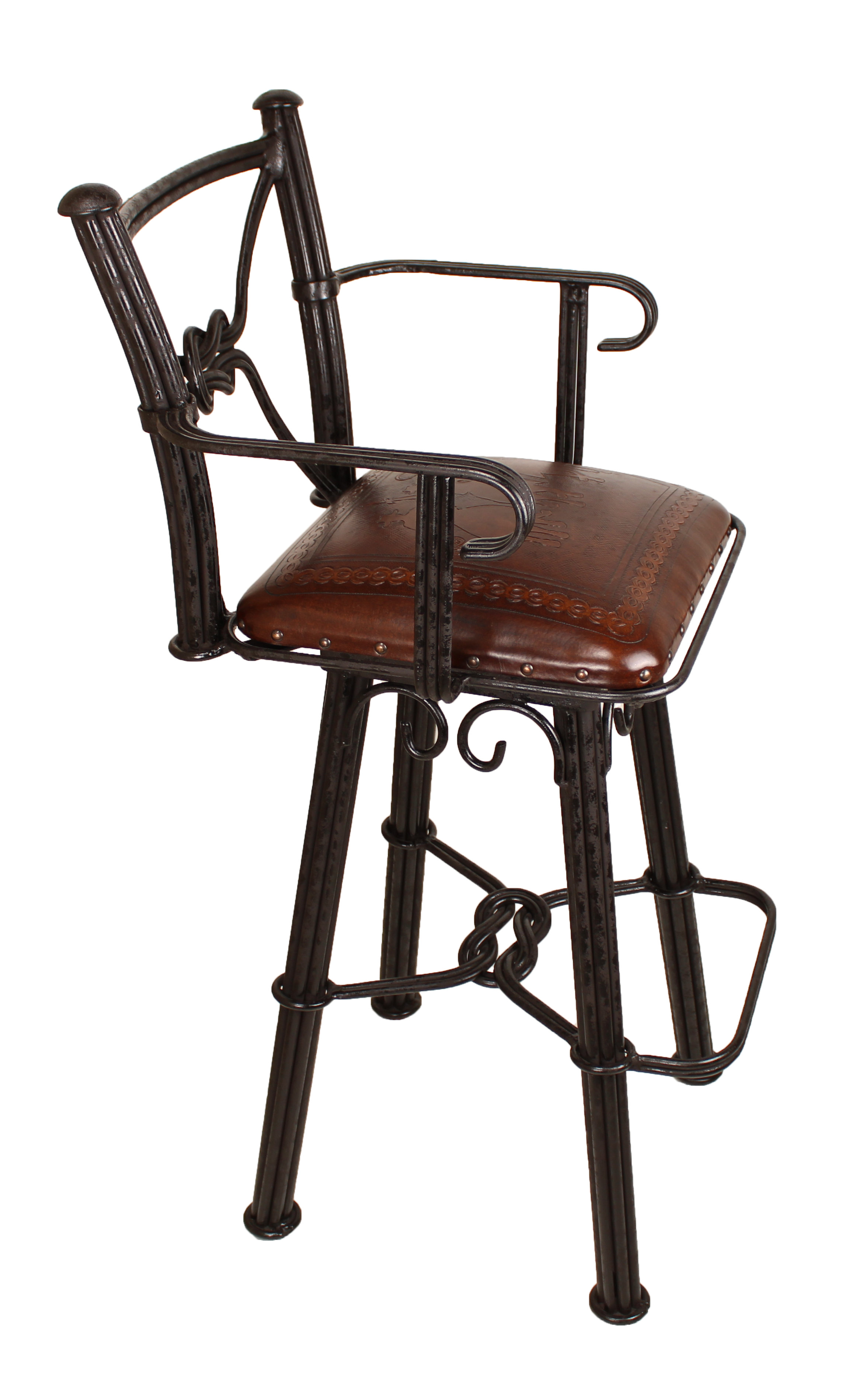 Williston Forge Kibwe Arms w/Swivel Iron Bar Stool (Posse Pattern ...