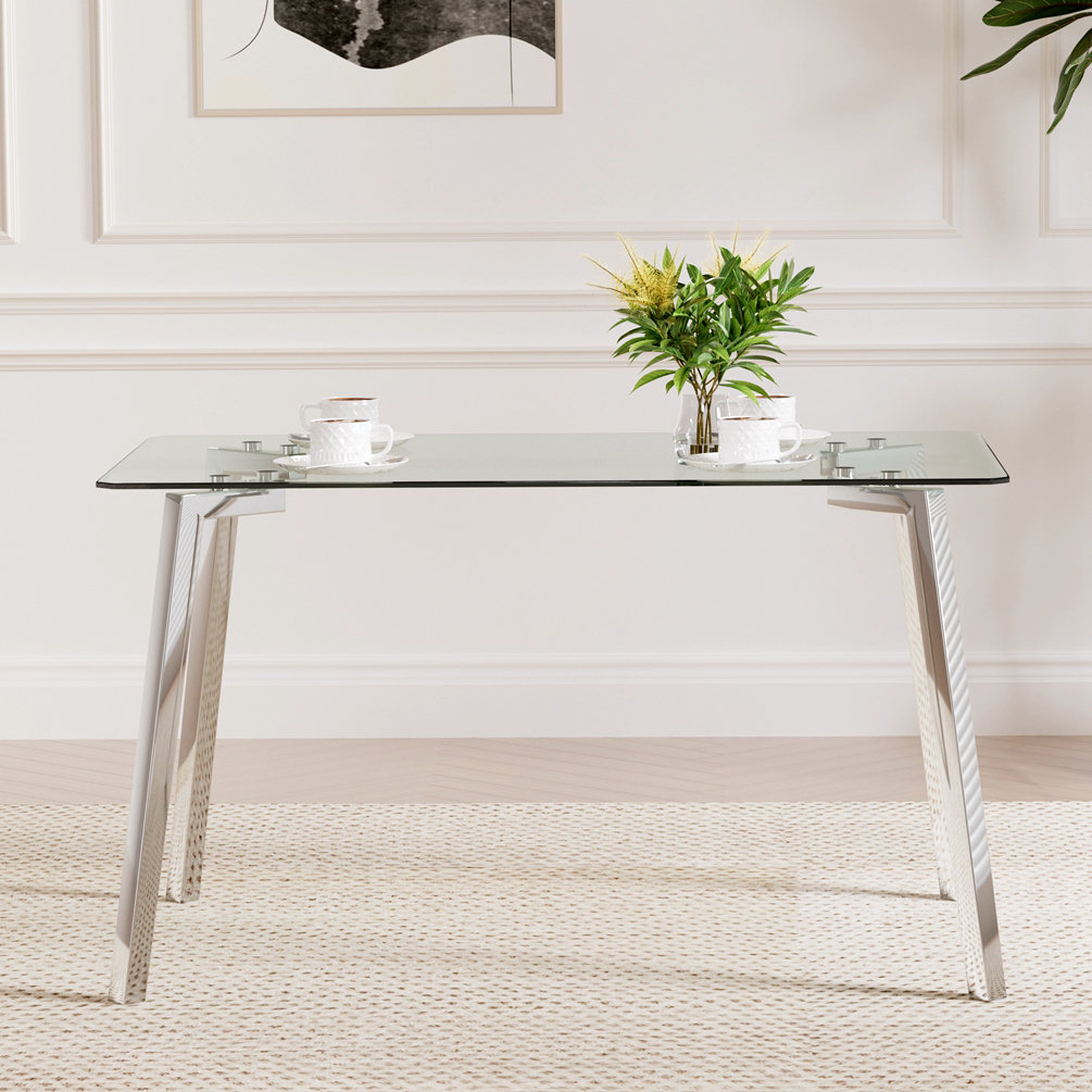 Wrought Studio Modern minimalist rectangle glass dining table - Wayfair ...