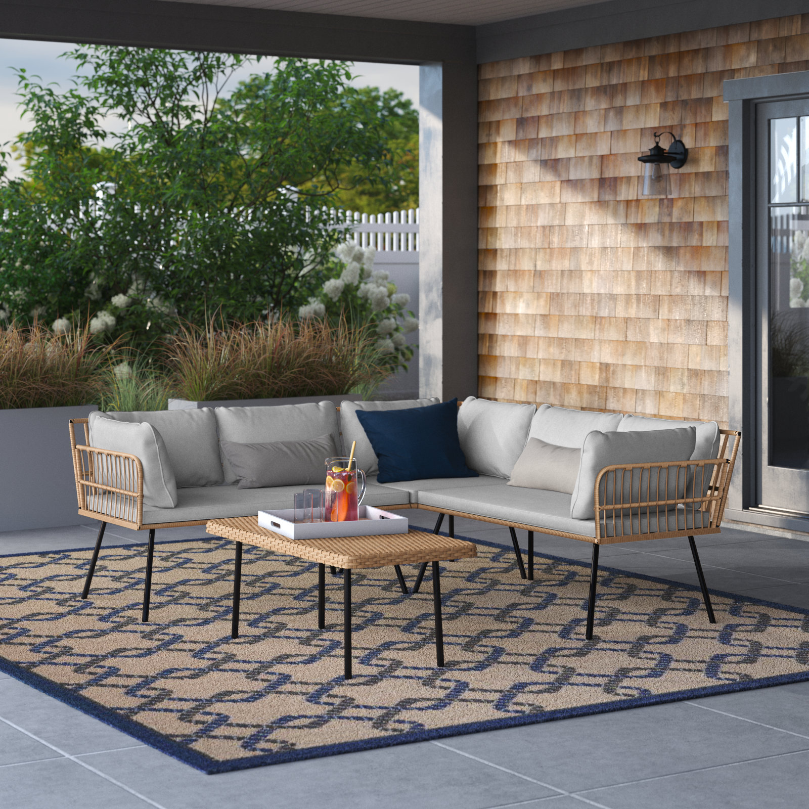 Beachcrest Home™ Gaertner 4 Piece Sectional Seating Group with Cushions ...