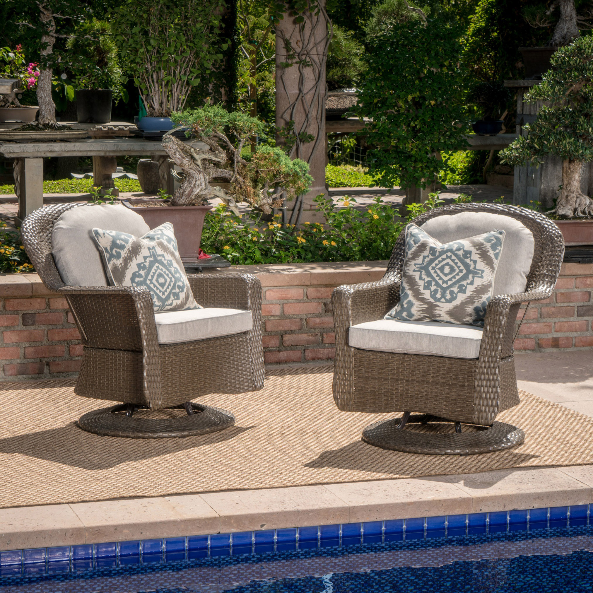Latitude Run® Liam Swivel Club Chair Set Of 2, Weather-Resistant Rattan ...