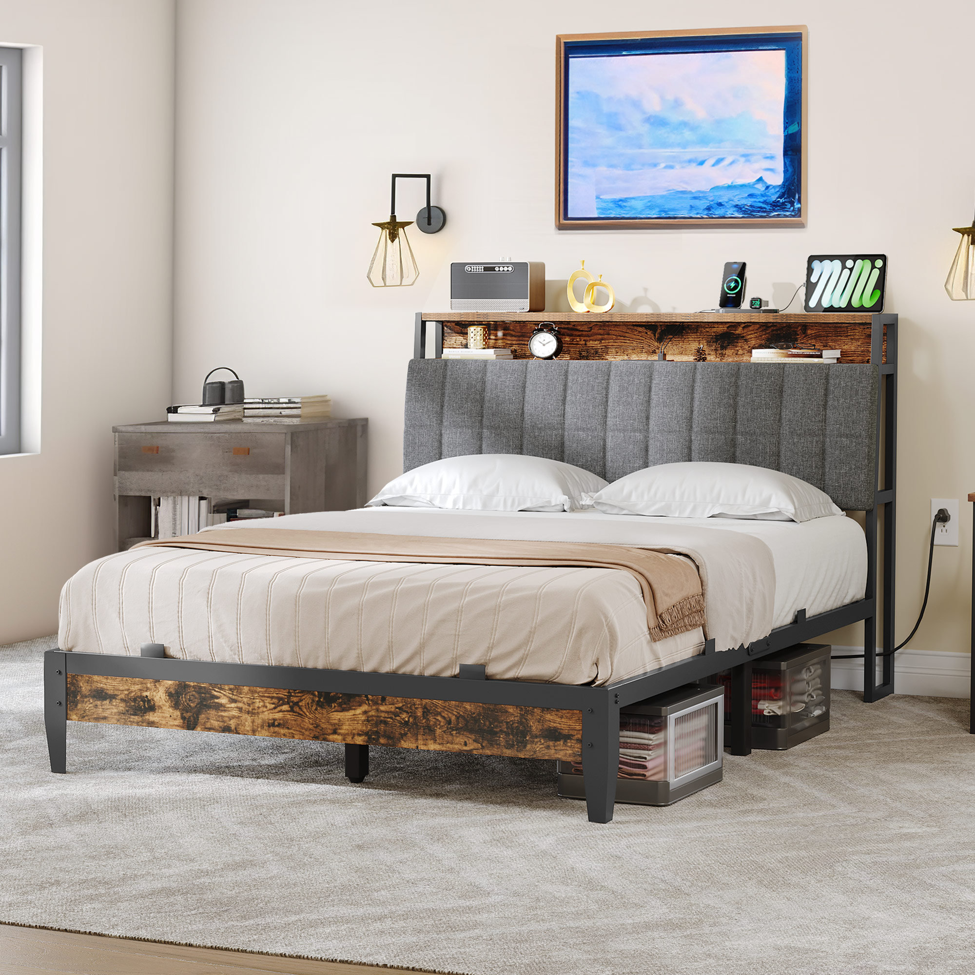 Trent Austin Design Ayanna Upholstered Platform Bed Frame with Power ...
