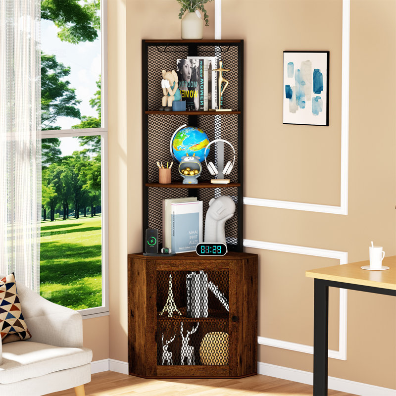 17 Stories Corner Shelf With Doors Accent Cabinet | Wayfair