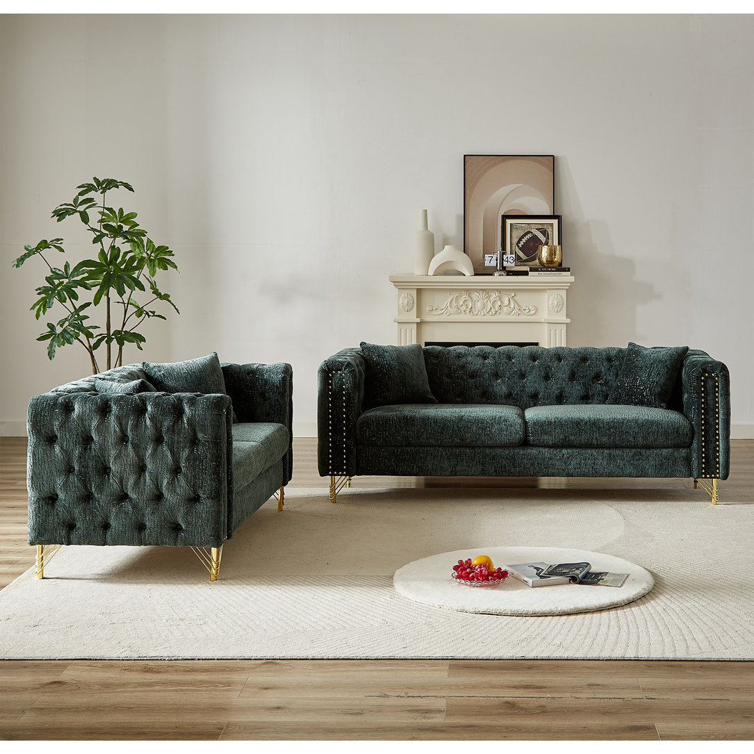 Rosdorf Park Chenille Pull Buckle Design Sofa 2 seat and 3 seat sofa ...