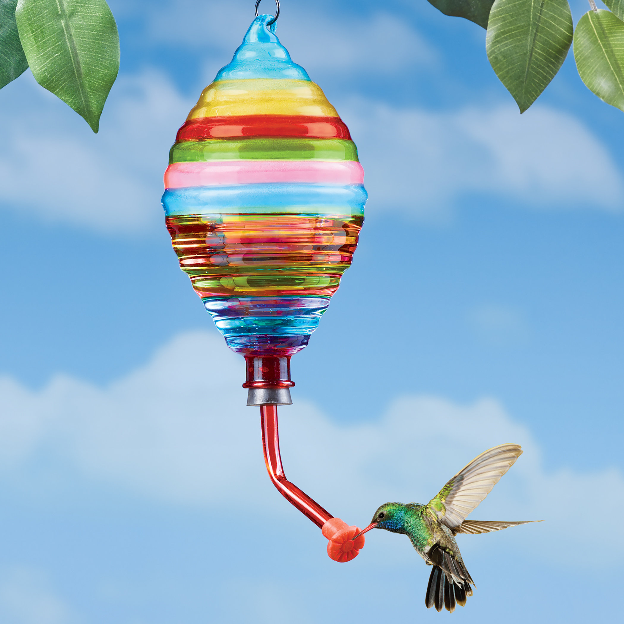 Arlmont & Co. Hanging Colourful Glass Balloon Hummingbird Feeder ...