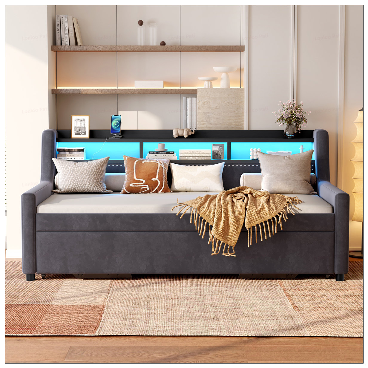 Latitude Run® Velvet Twin LED Light Daybed With Trundle | Wayfair