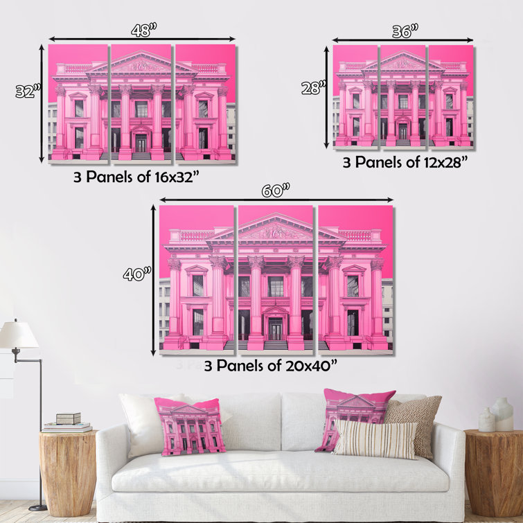 DesignArt Pink Blueprint Of London Architecture On Canvas 3 Pieces ...