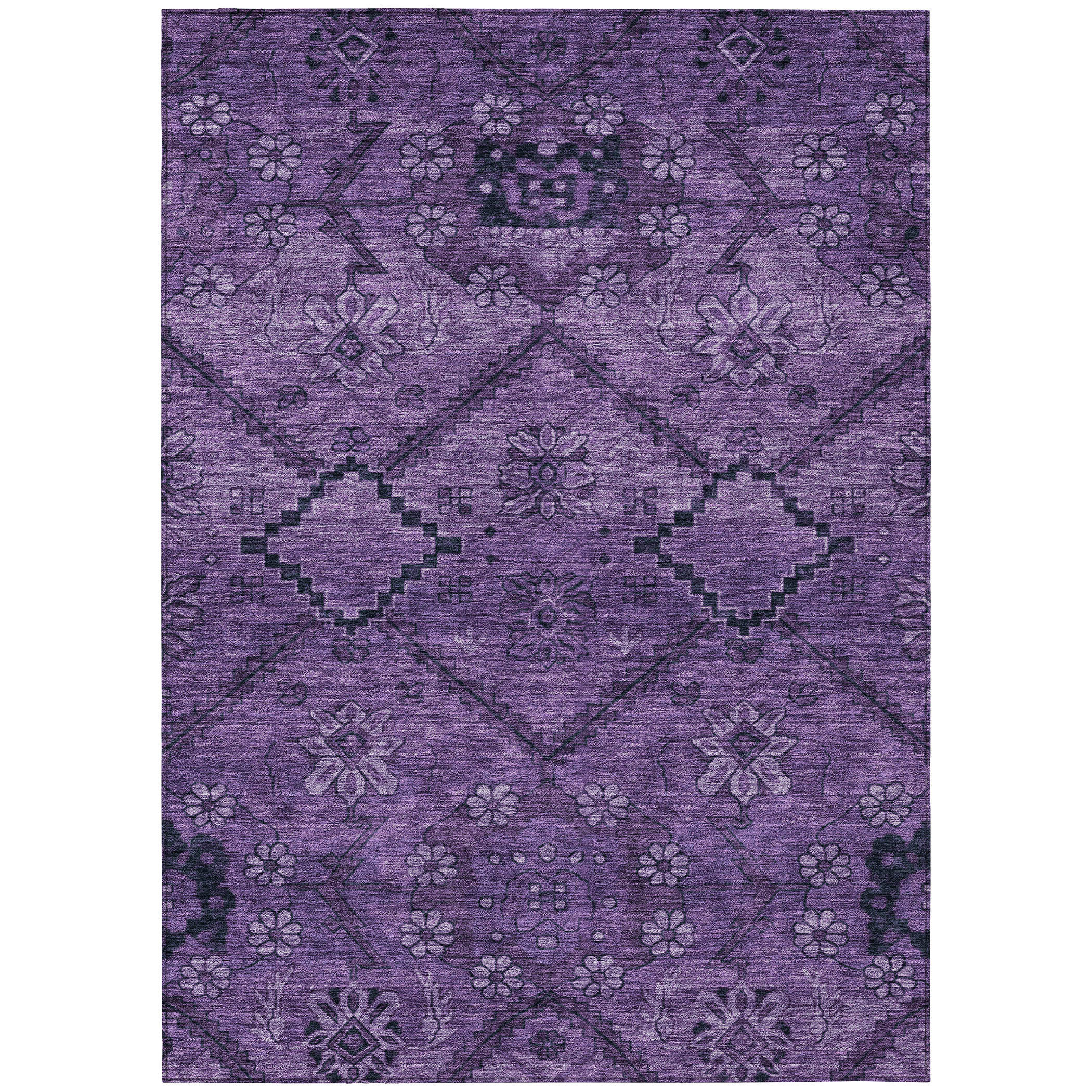 HomeRoots 5' X 8' Eggplant Purple Floral Washable Indoor Outdoor Area ...