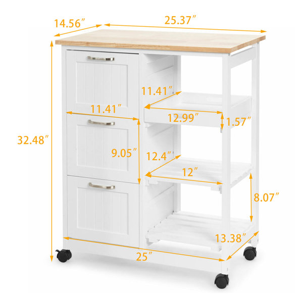 Dovecove Rubber Wood Counter Top Kitchen Island Storage Cart with 3 ...