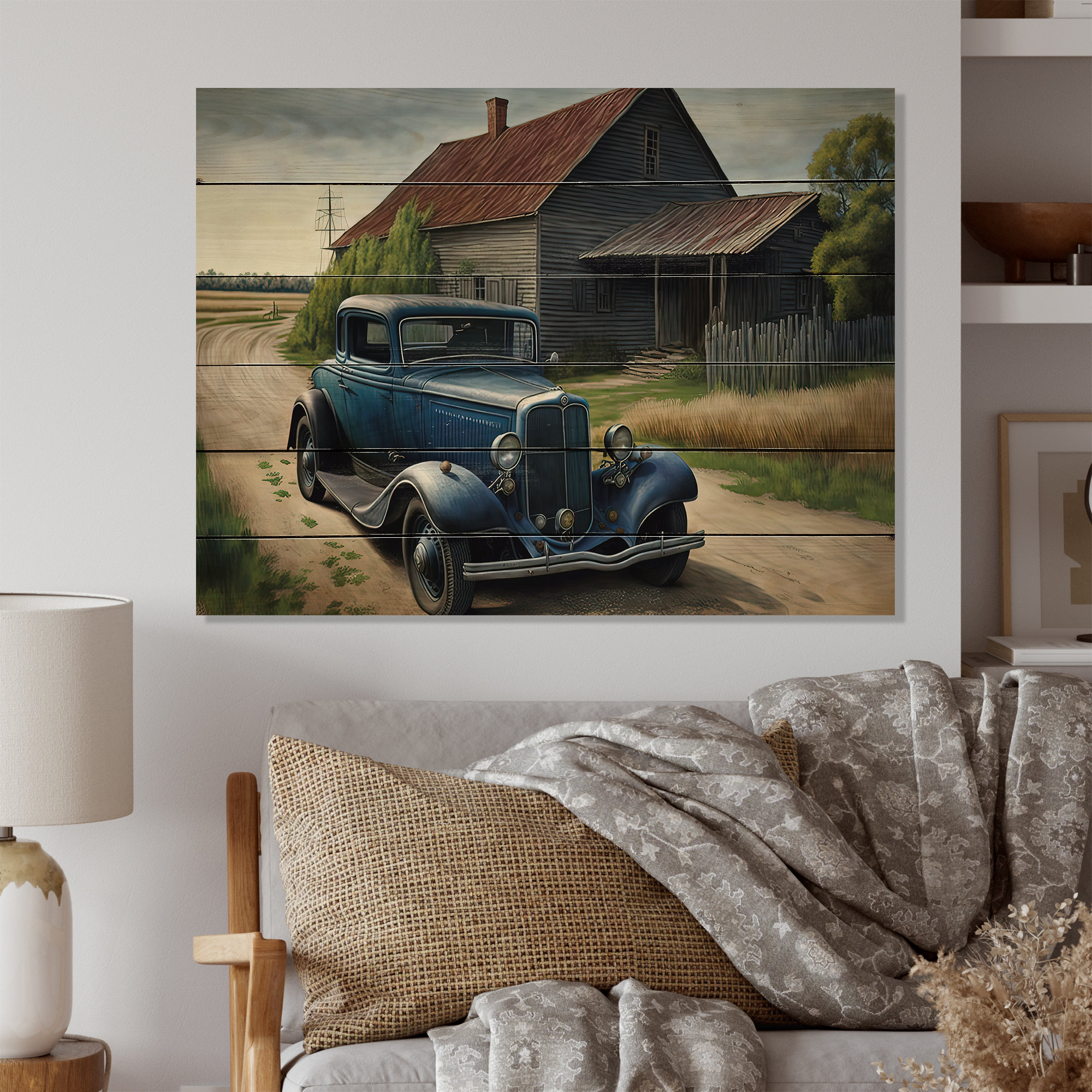 August Grove® 30S Ford Car In Barn IV - Barn Farm Ranch Wood Wall Decor ...
