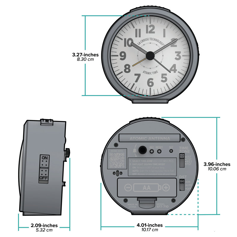 George Oliver 4-Inch Round Gray Atomic Analog Alarm Clock | Wayfair