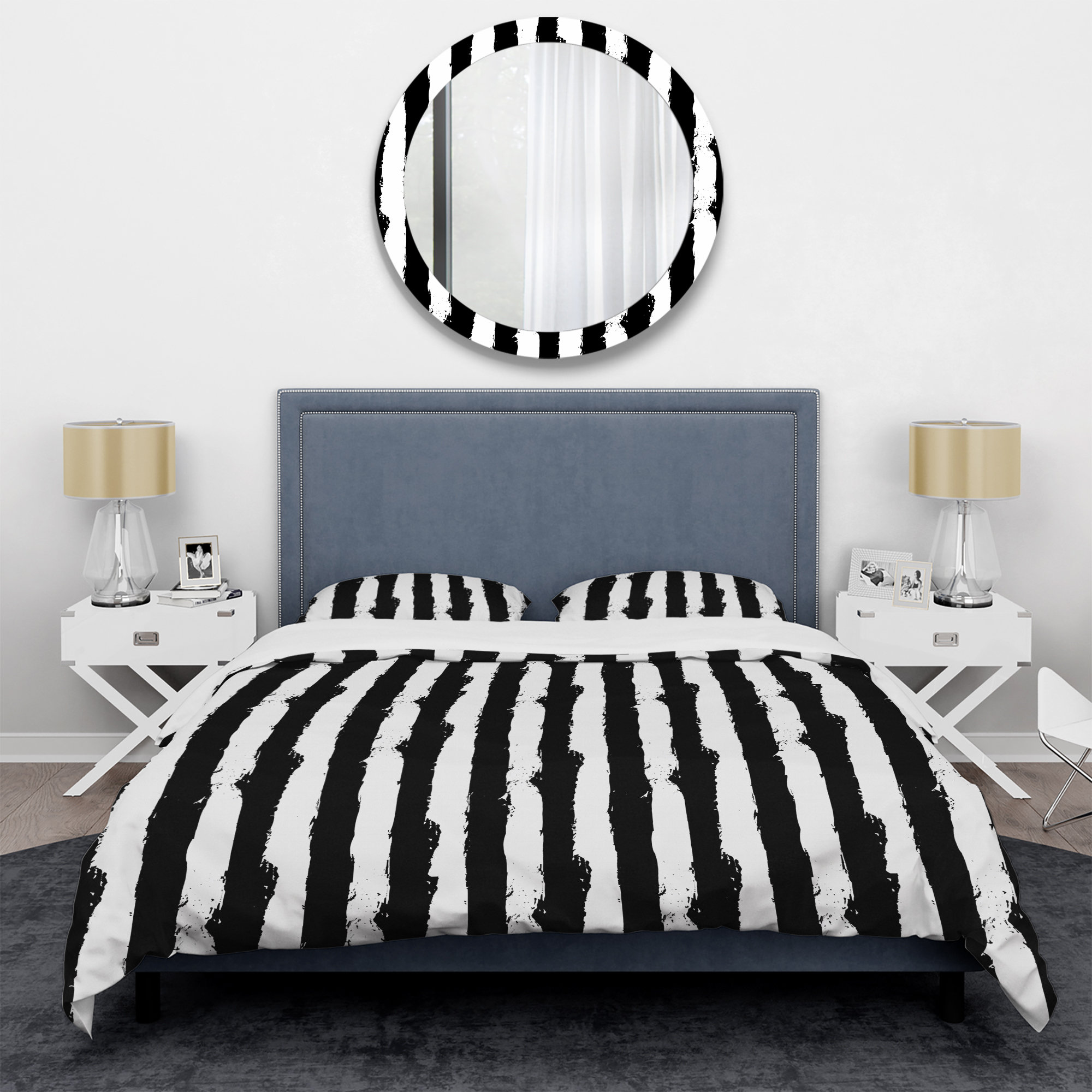 Design Art Black White Pinstripe IV - Transitional Duvet Cover Set ...