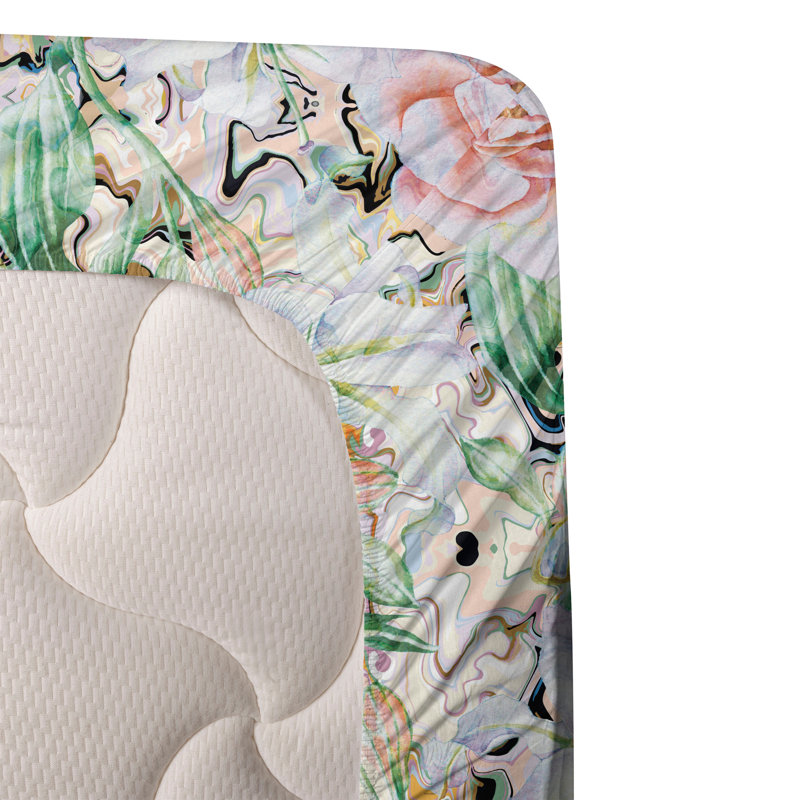 Ambesonne Floral Design Sheet Set Psychedelic Rose Art Jade Green Pale ...