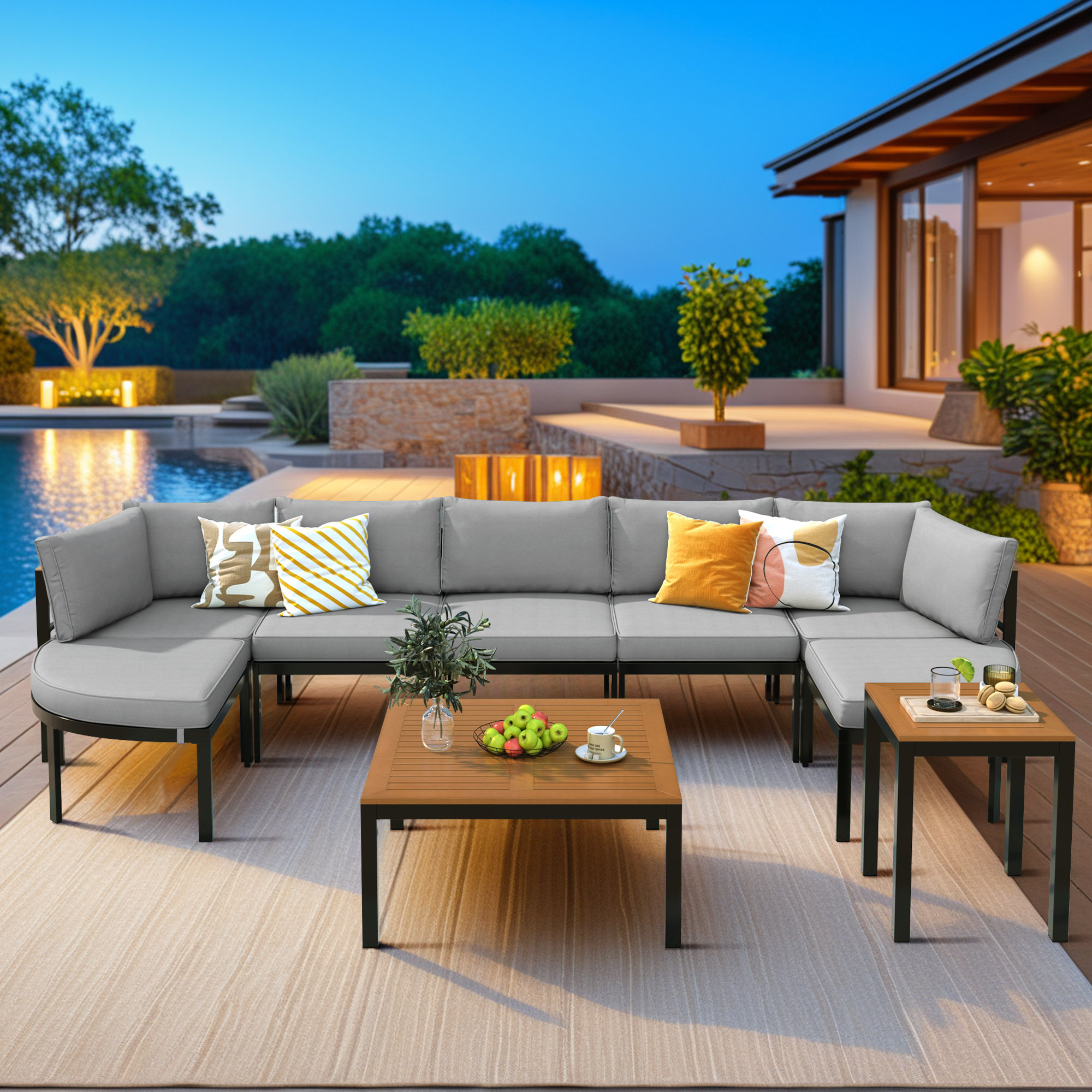 Latitude Run® 7-seat Metal Outdoo Patio Furniture Set Sectional Sofa ...