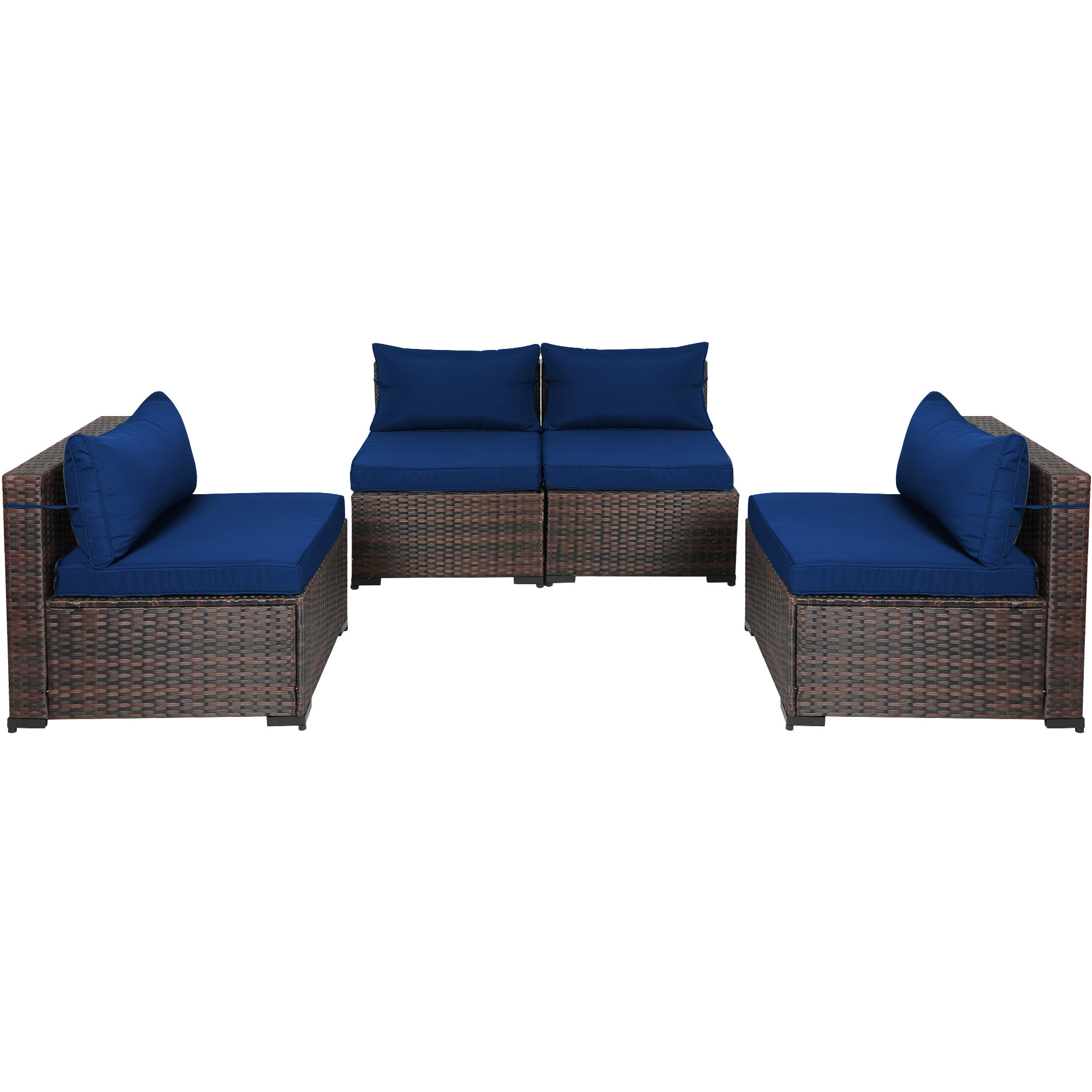 Latitude Run® 4 Pieces Modern Rattan Moon Chair Set Conversation Sofa ...