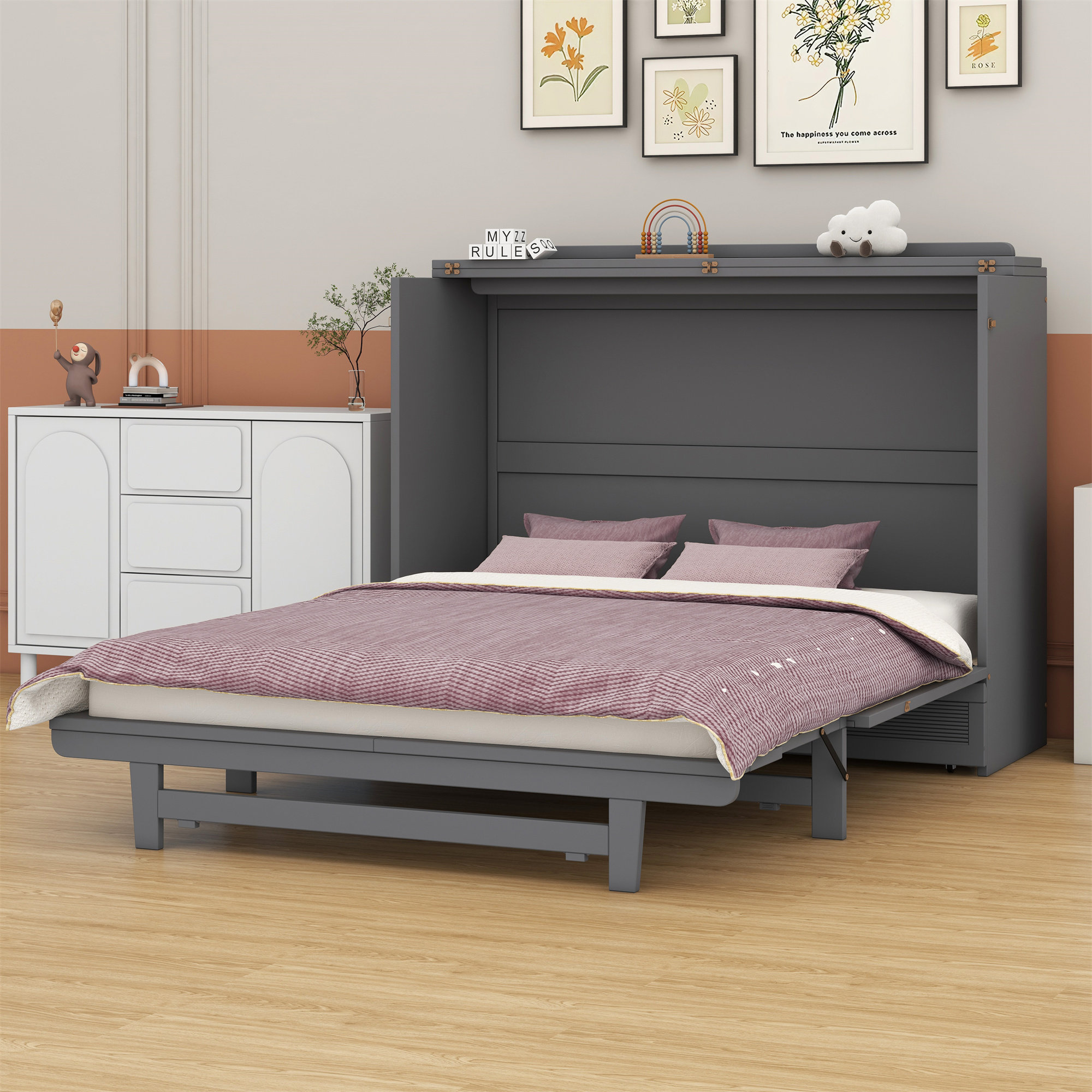 Latitude Run® Murphy Bed With Large Drawer,USB Ports And Outlets | Wayfair