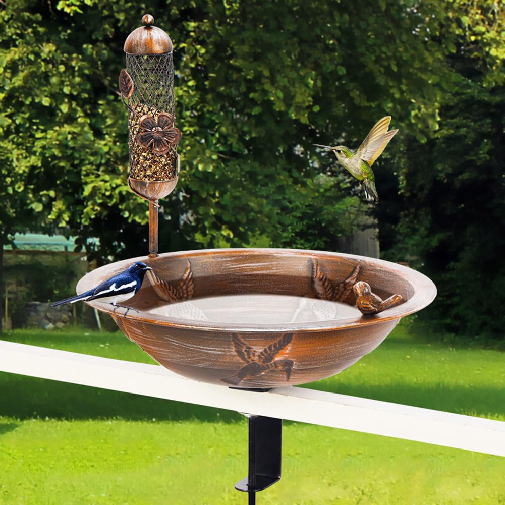 Red Barrel Studio Deck Bird Bath With Bird Feeder, 13" Bird Baths For ...