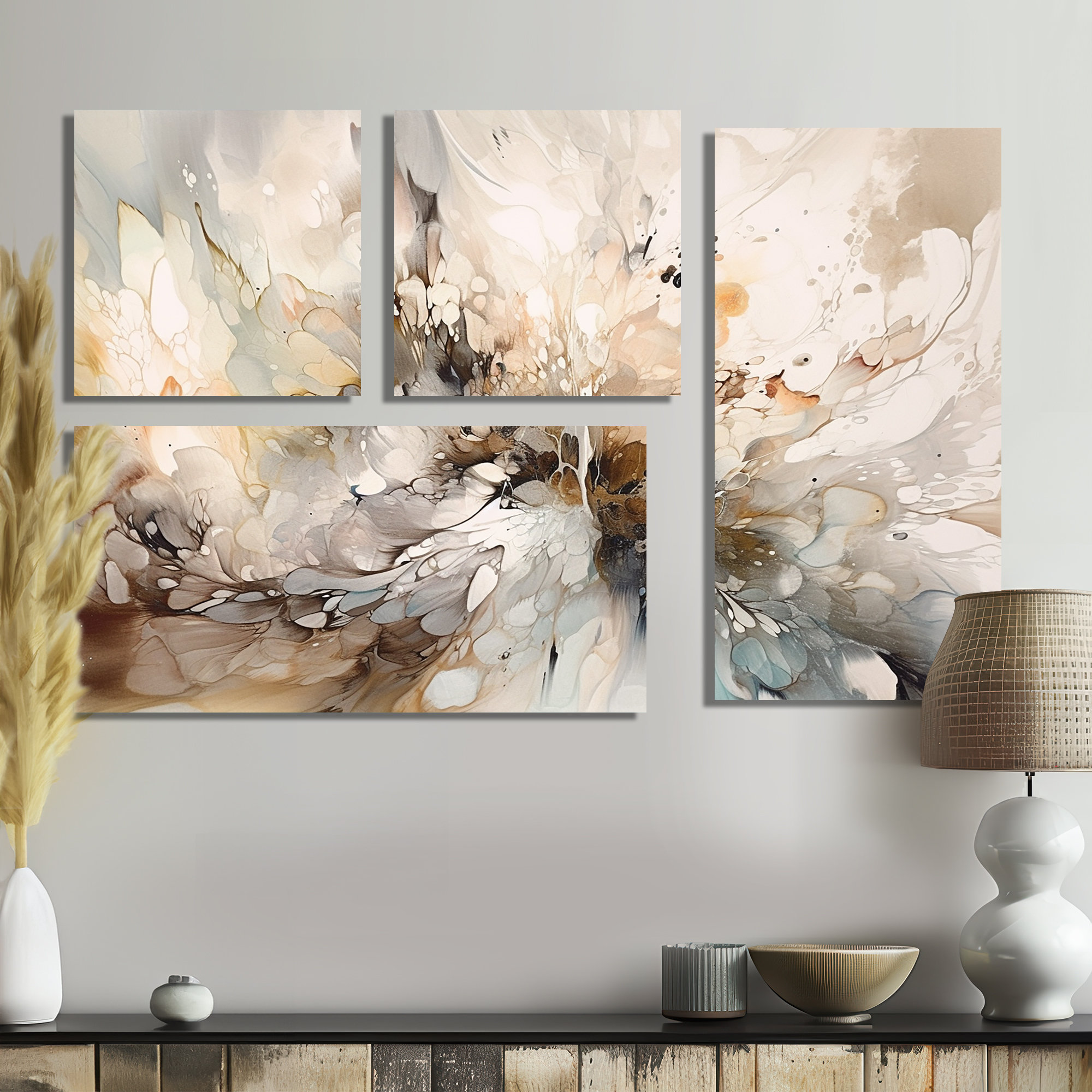 Ivy Bronx White And Grey Geometric Depths I - Gold Modern Wall Art 4 ...