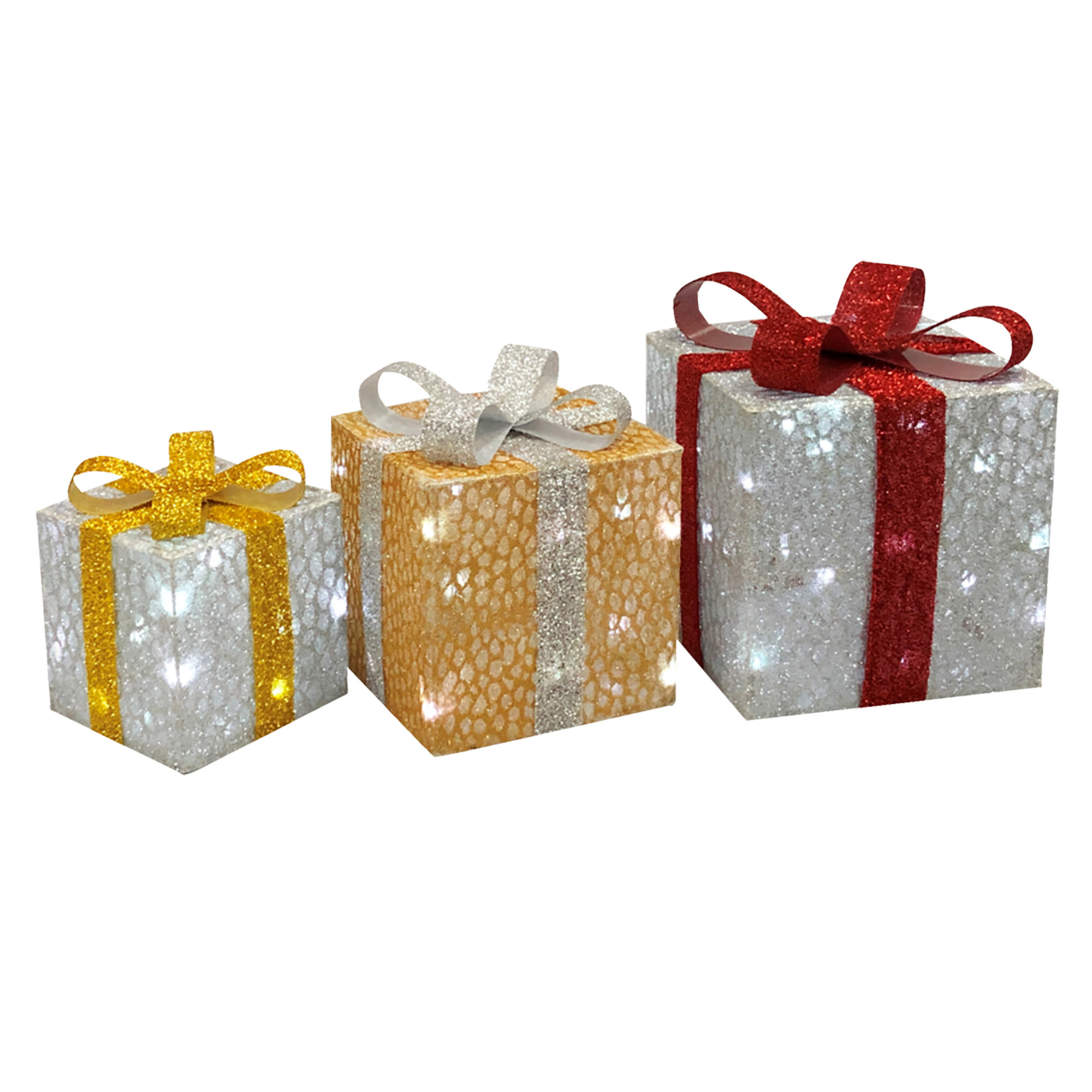 The Holiday Aisle® 3D Gift Boxes with Woven Glitter Lighted Display ...