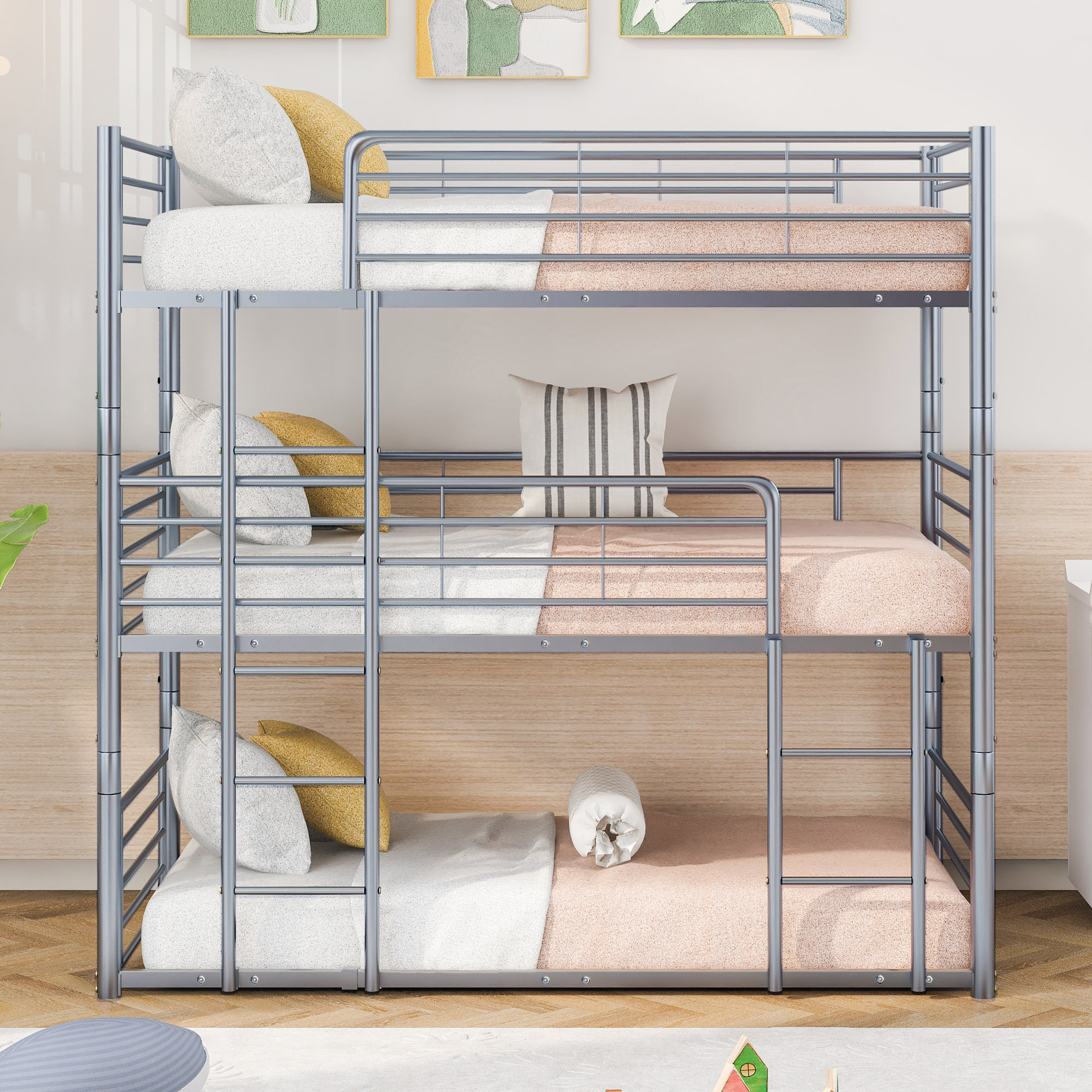 Isabelle & Max™ Arvidson Twin-Twin-Twin Triple Bed with Built-in Ladder ...