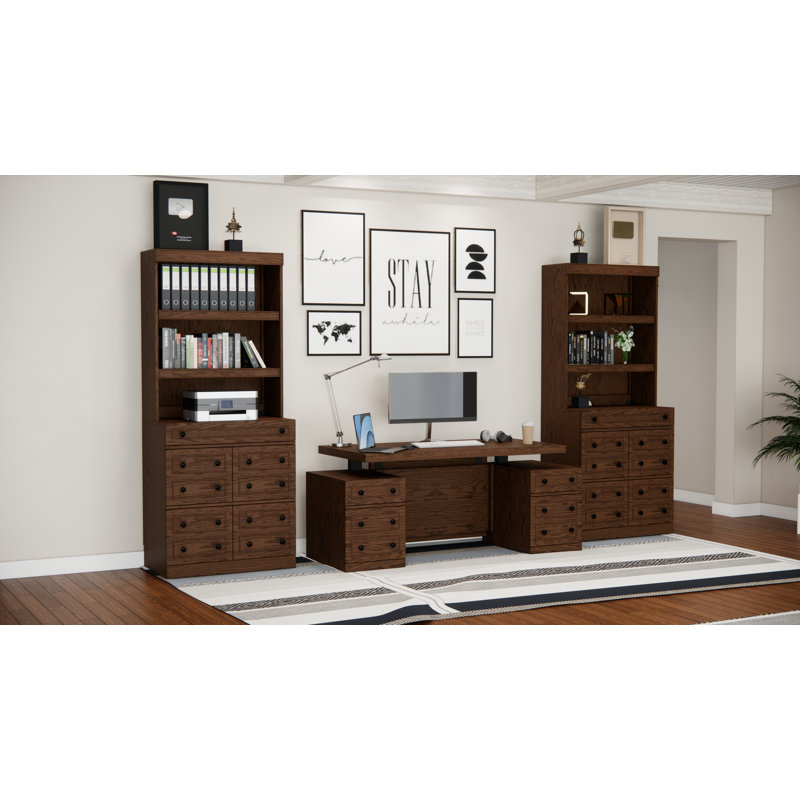 Hokku Designs Junxian Sit-Stand Storage Desk with Two File Drawer ...