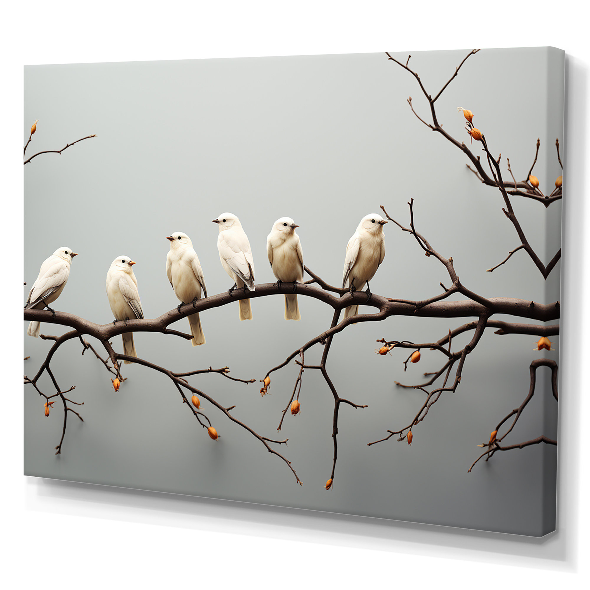 Ebern Designs Contemporary Flock Of Birds On Branch - Bird Canvas Art ...