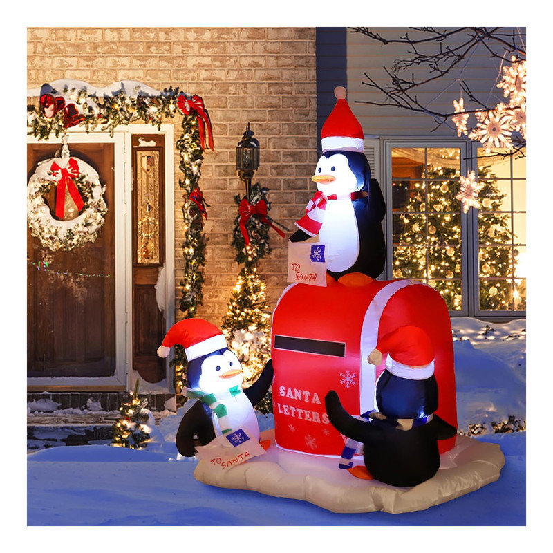 The Holiday Aisle® 6 FT Christmas Inflatables Penguin Mailbox Outdoor ...