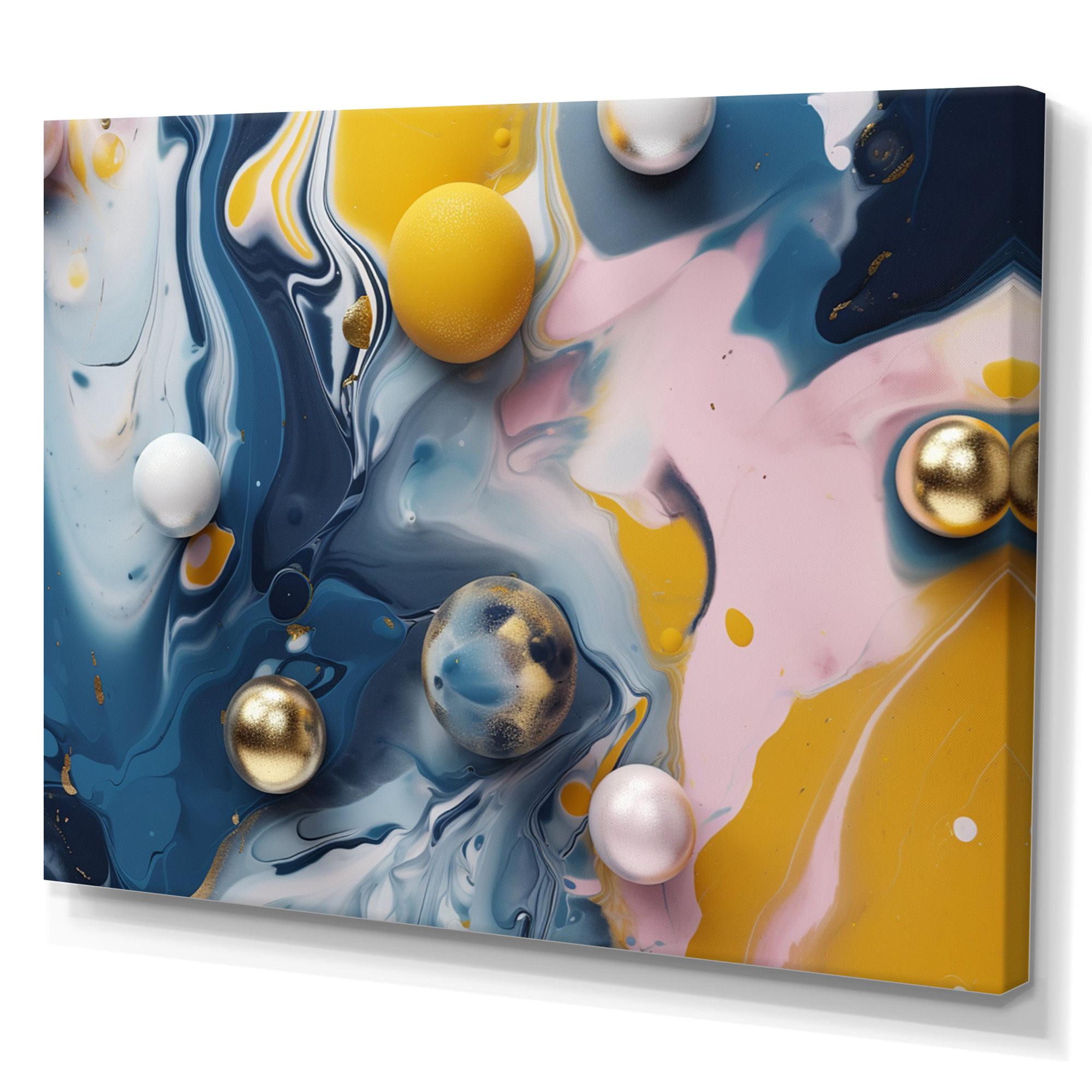 Mercer41 Yellow And Blue Fluid Stone III - Abstract Marble Wall Art ...