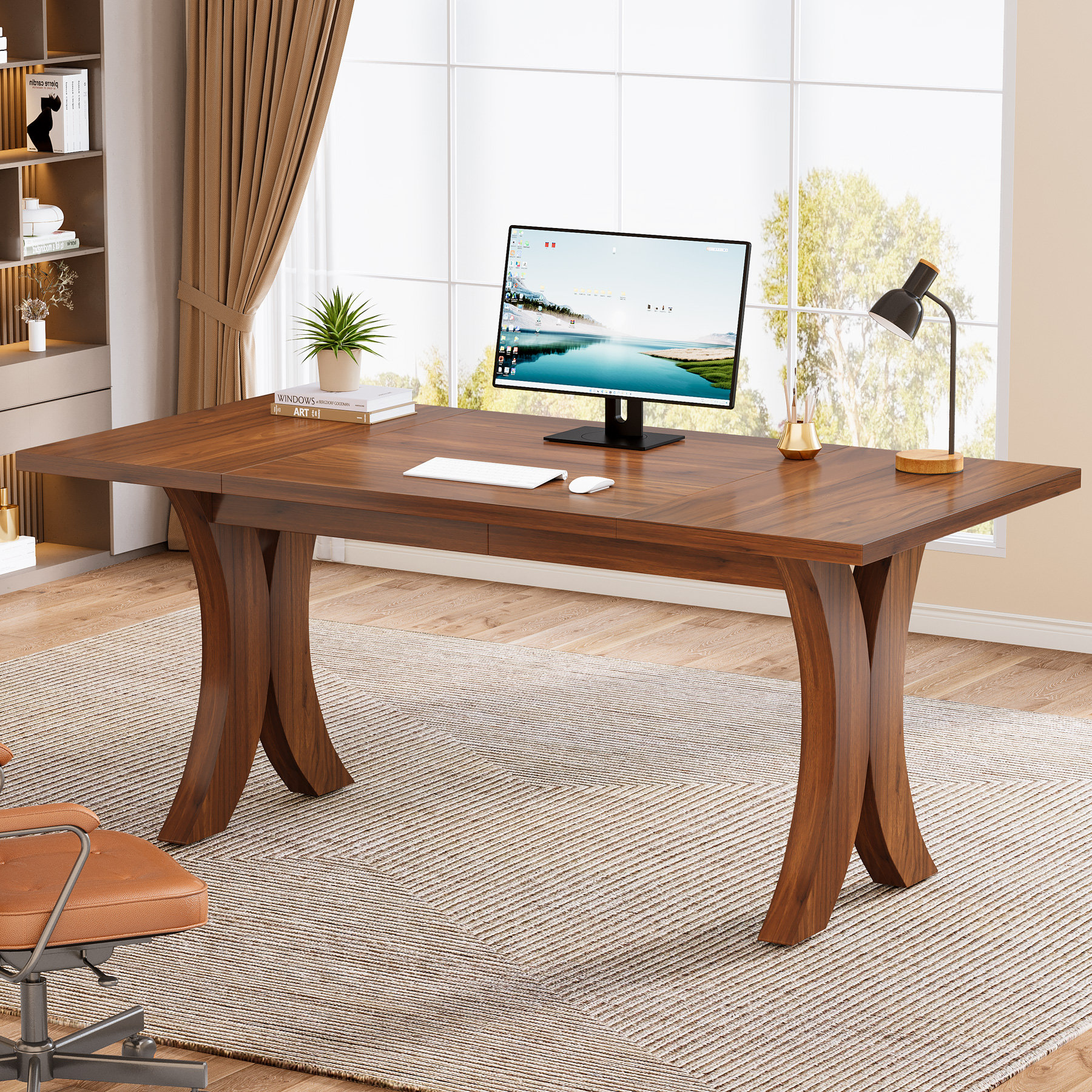 Winston Porter 63 Inch Large Office Desk, Wood Computer Writing Desk ...