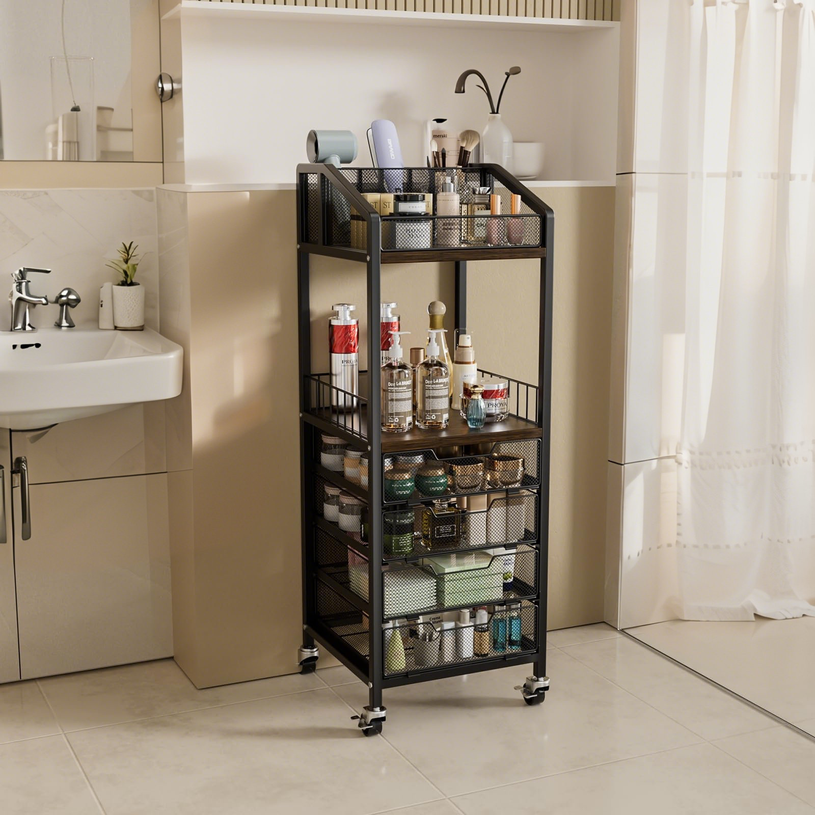 INTEGATOIC LLC 4-Drawer Visualized Mesh Makeup Cart With Switchable ...