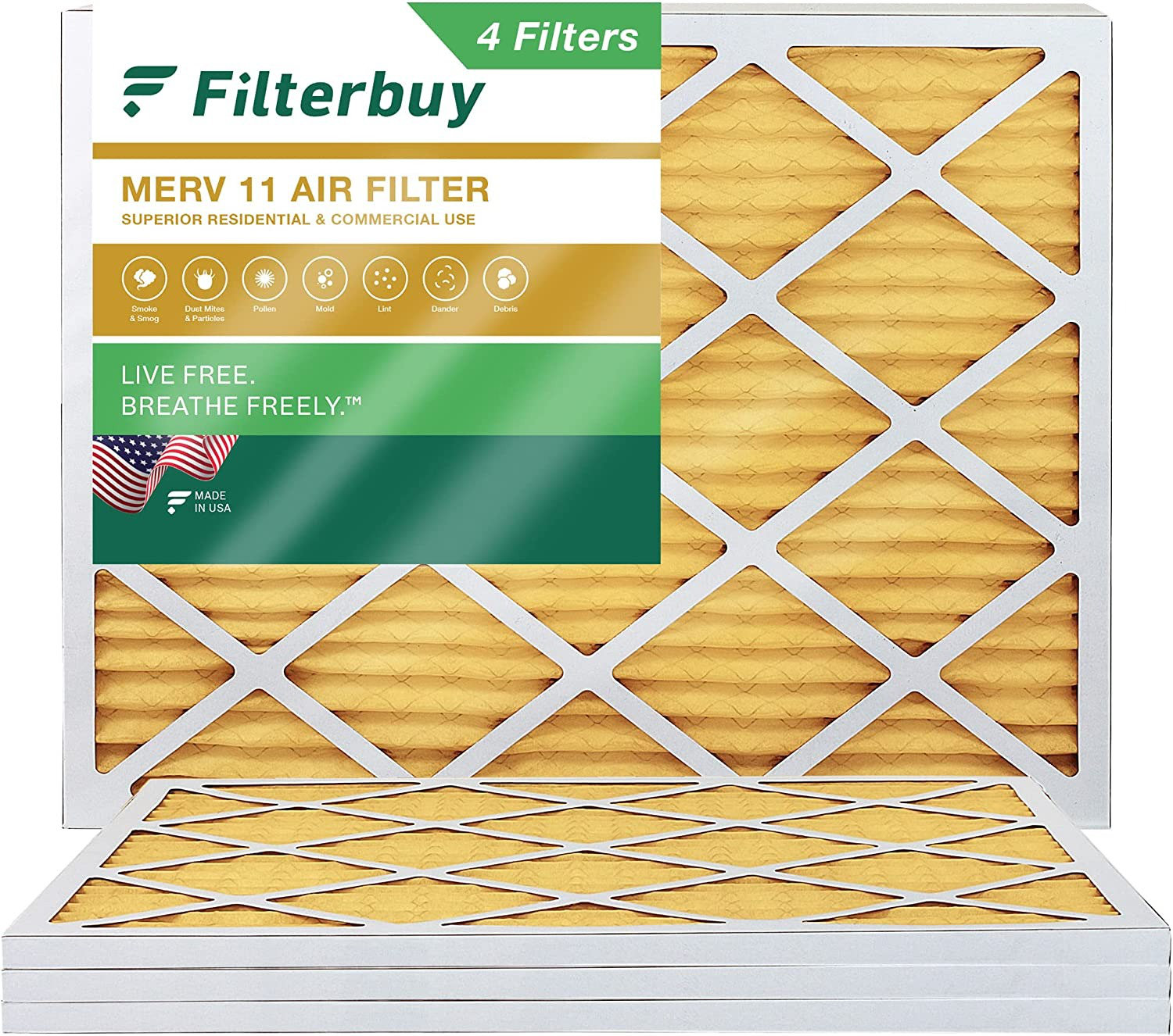Filterbuy 16x20x1 Air Filter MERV 11 Pleated HVAC AC Furnace Filters
