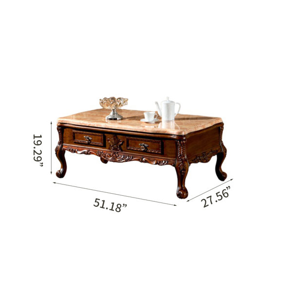 Romero Carved solid wood marble drawer end table | Wayfair