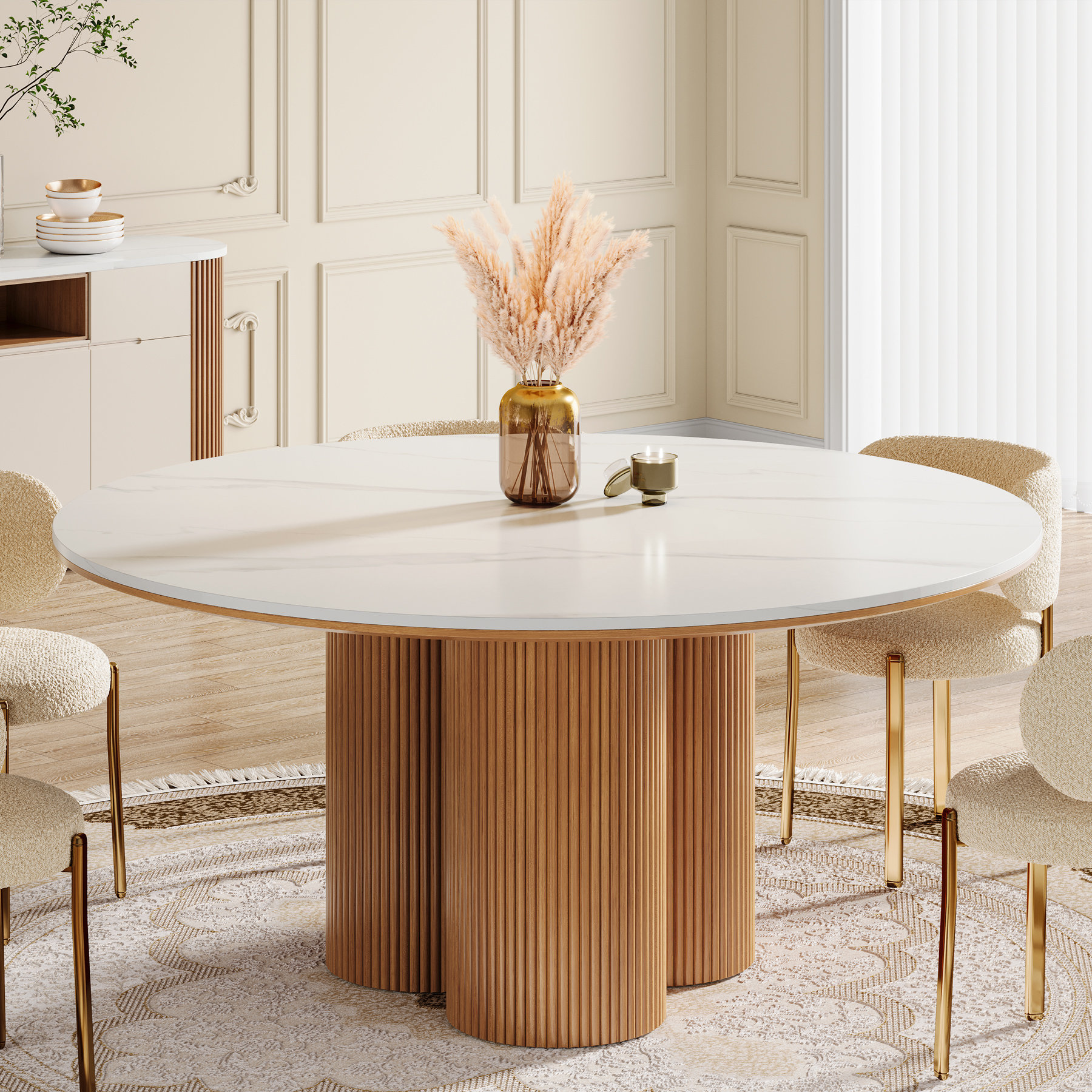 Ivy Bronx Round Sintered Stone Dining Table Luxury Marble Top Kitchen ...