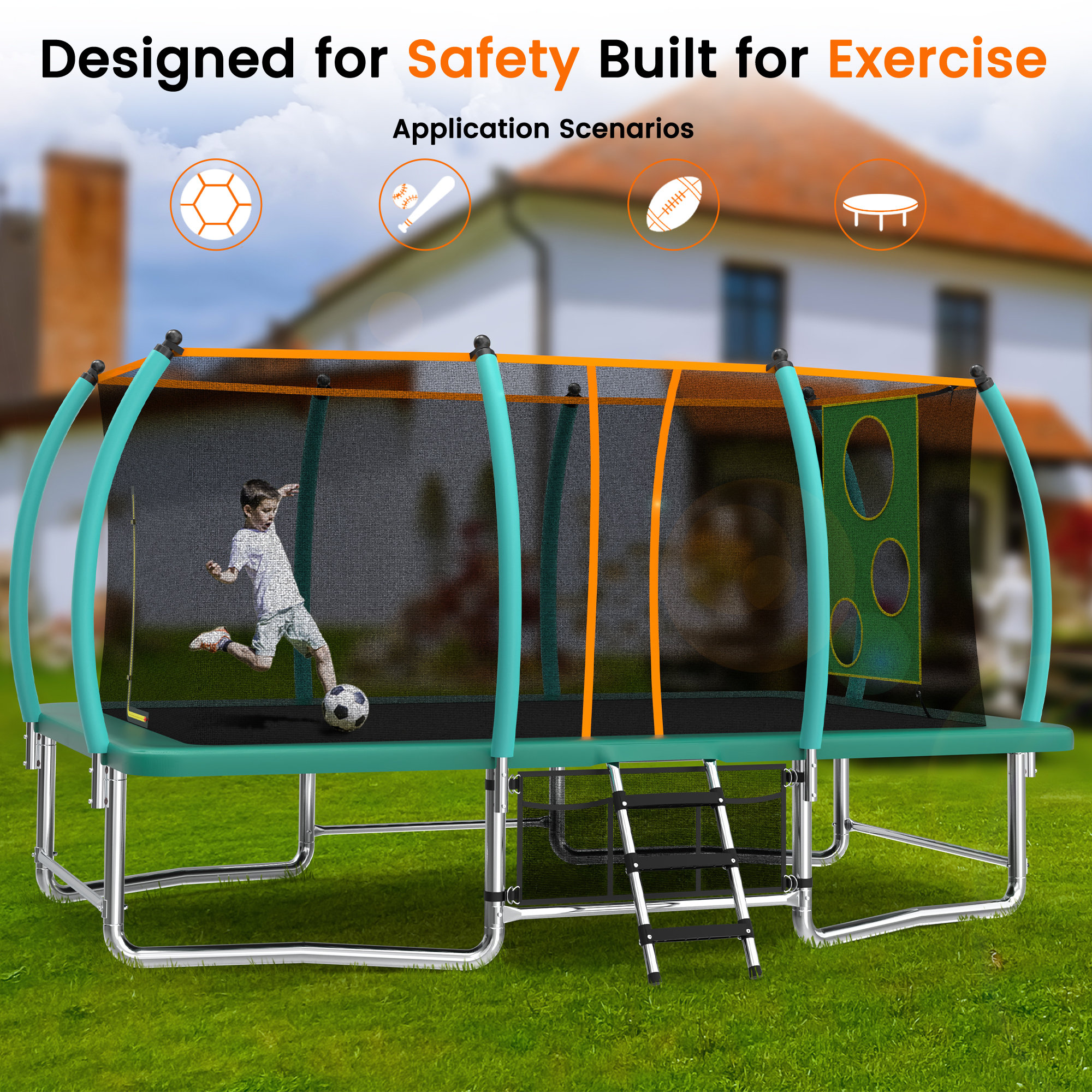 DELTA FURNITURE 8X14FT Outdoor Square Trampolines for Kids Adults Long ...