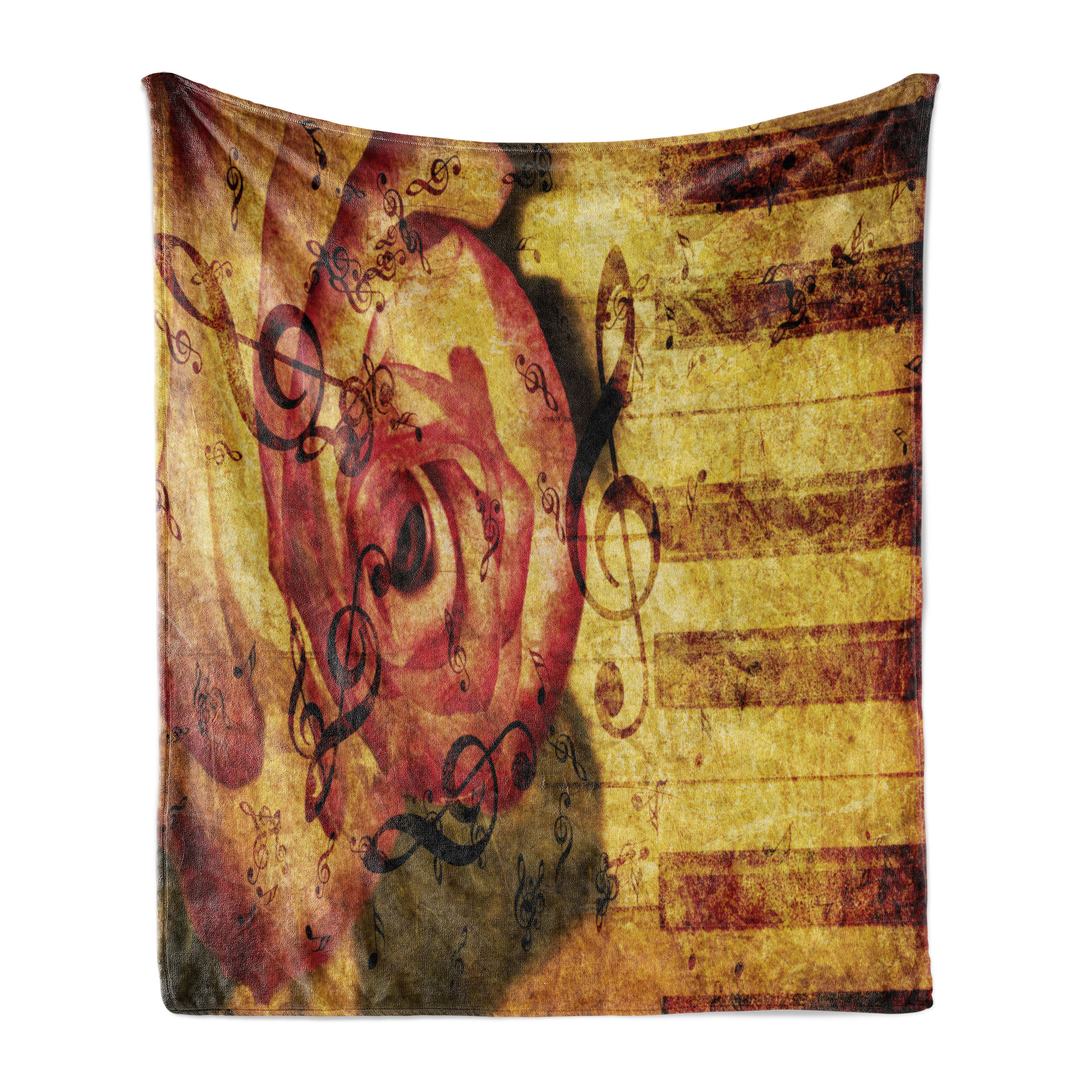 Ambesonne Rose Fleece Throw Blanket Vintage Piano Keyboard Cream Red ...