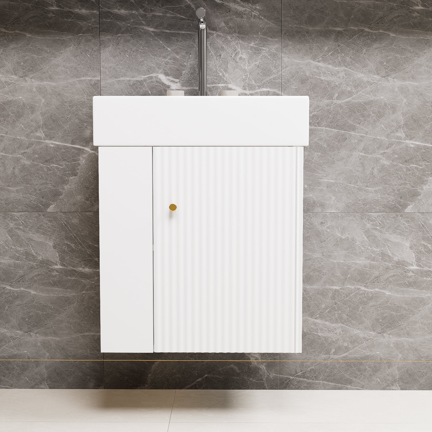 Wrought Studio™ White 21.6-Inch Modern Floating Bathroom Vanity With ...