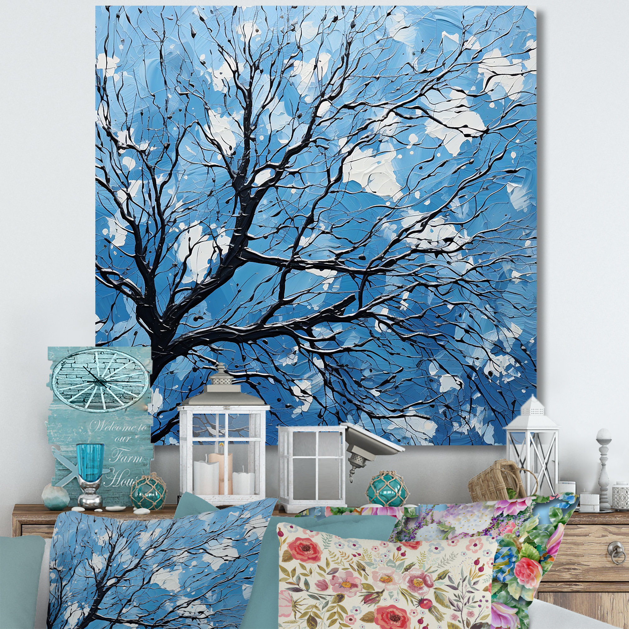 Design Art Minimalism Blue Tree Landscape III On Canvas Print | Wayfair