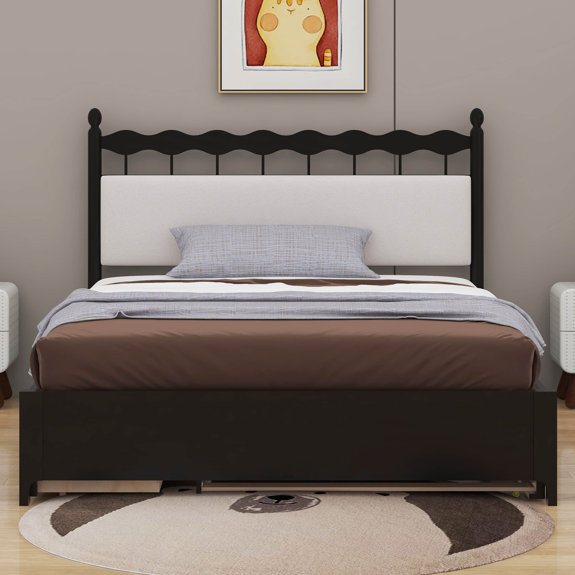 Red Barrel Studio® Reann Queen Size Wooden Platform Bed With 2 Big ...