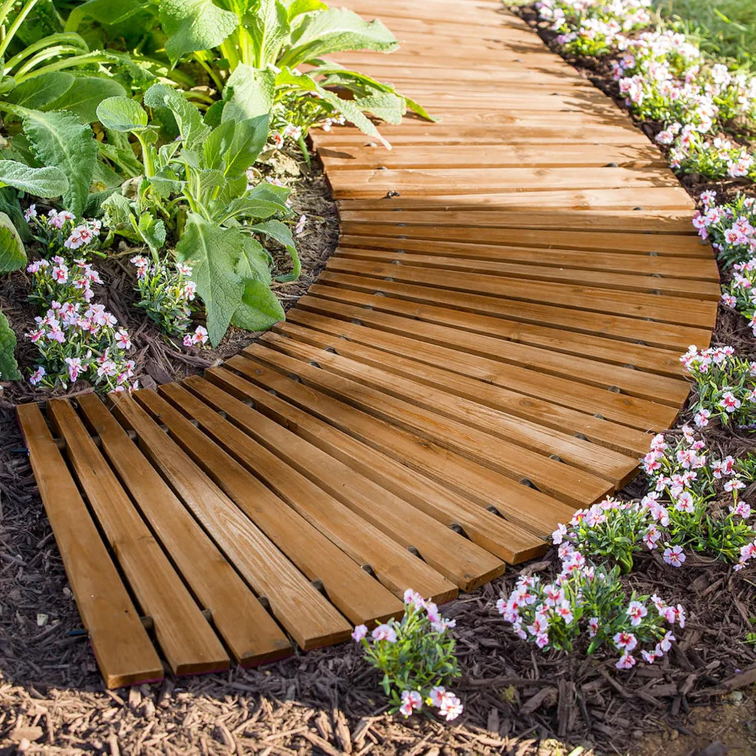 Arlmont & Co. Wooden Garden Pathway,Outdoor Roll Out Cedar Curved ...