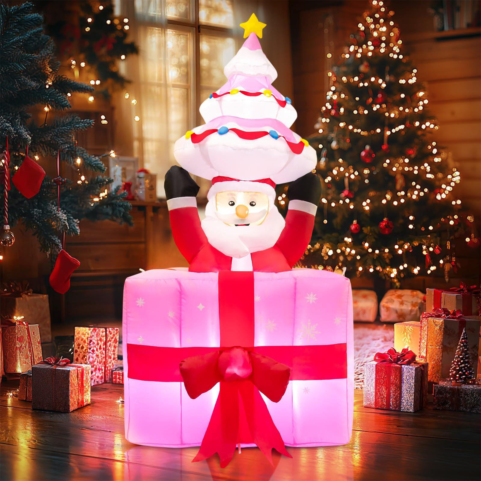 The Holiday Aisle® 5.9FT Inflatable Santa in Gift Box with LED Lights ...