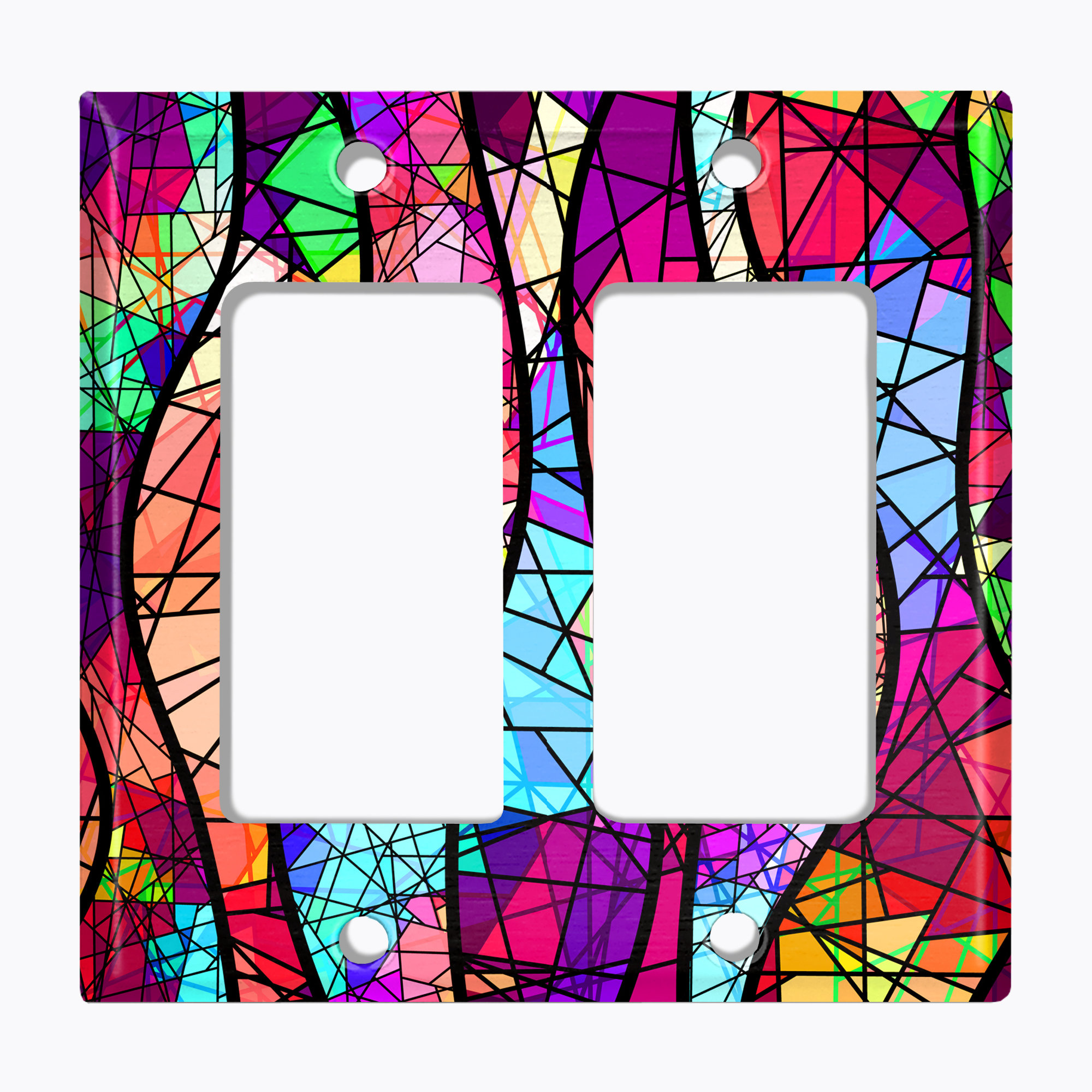 WorldAcc Colorful Stained Glass Mosaic Print 2-Gang Rocker Wall Plate ...